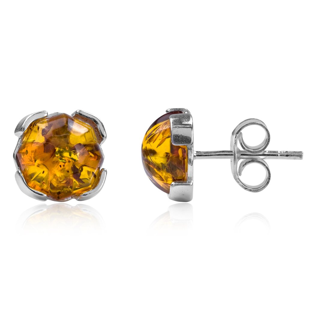 Amber Earrings Stud 925 Sterling Silver