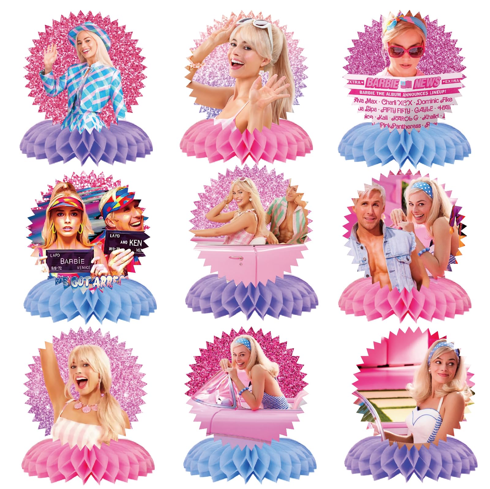 9pcs Party Centerpecie Suitable for Barrbie Theme Birthday, Table Decorations Suitable for Barbie Party Supply
