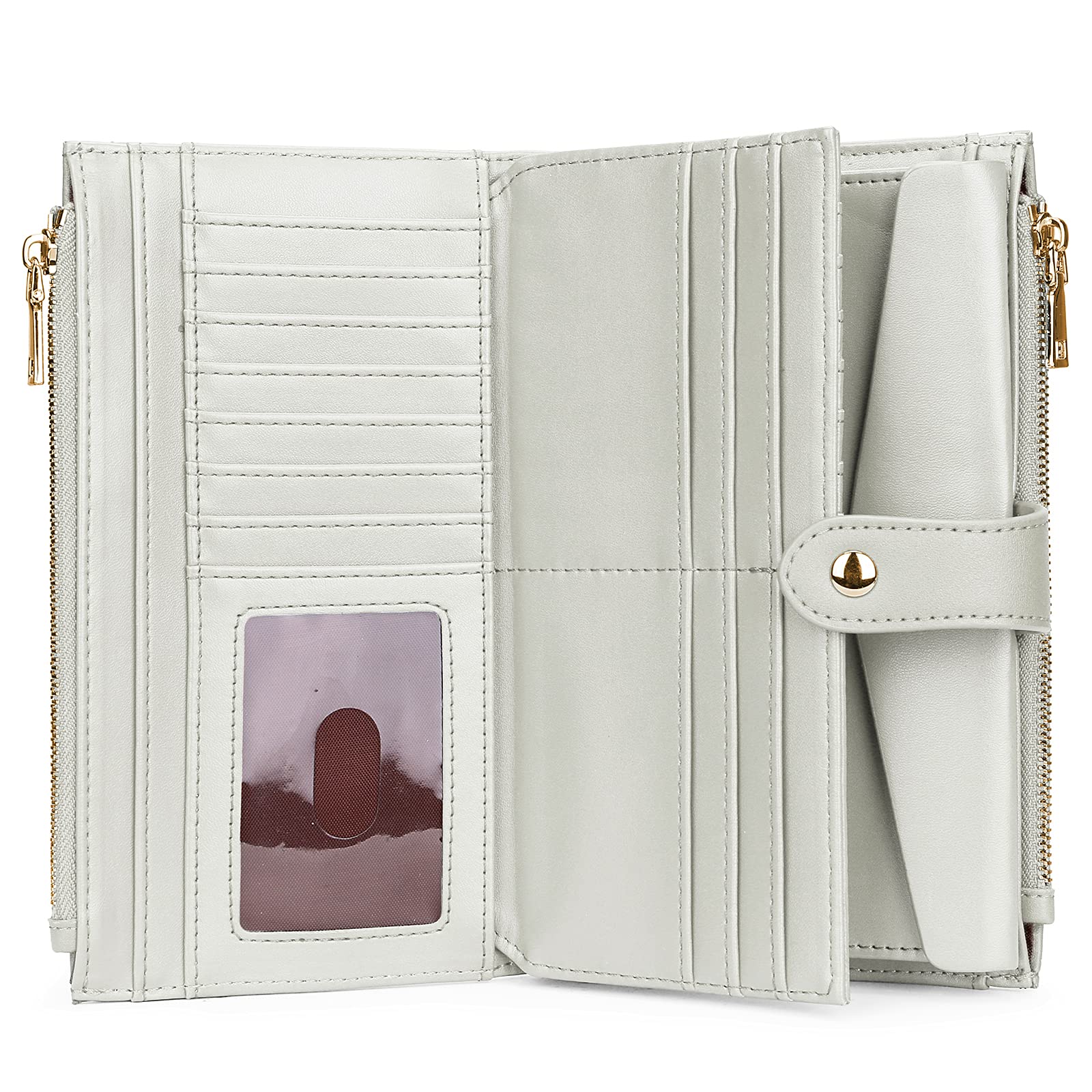 YALUXE Leather Wallets for Women Double Zipper Pockets Phone Holder 22 Card Slots Organizer Billfold with ID Window