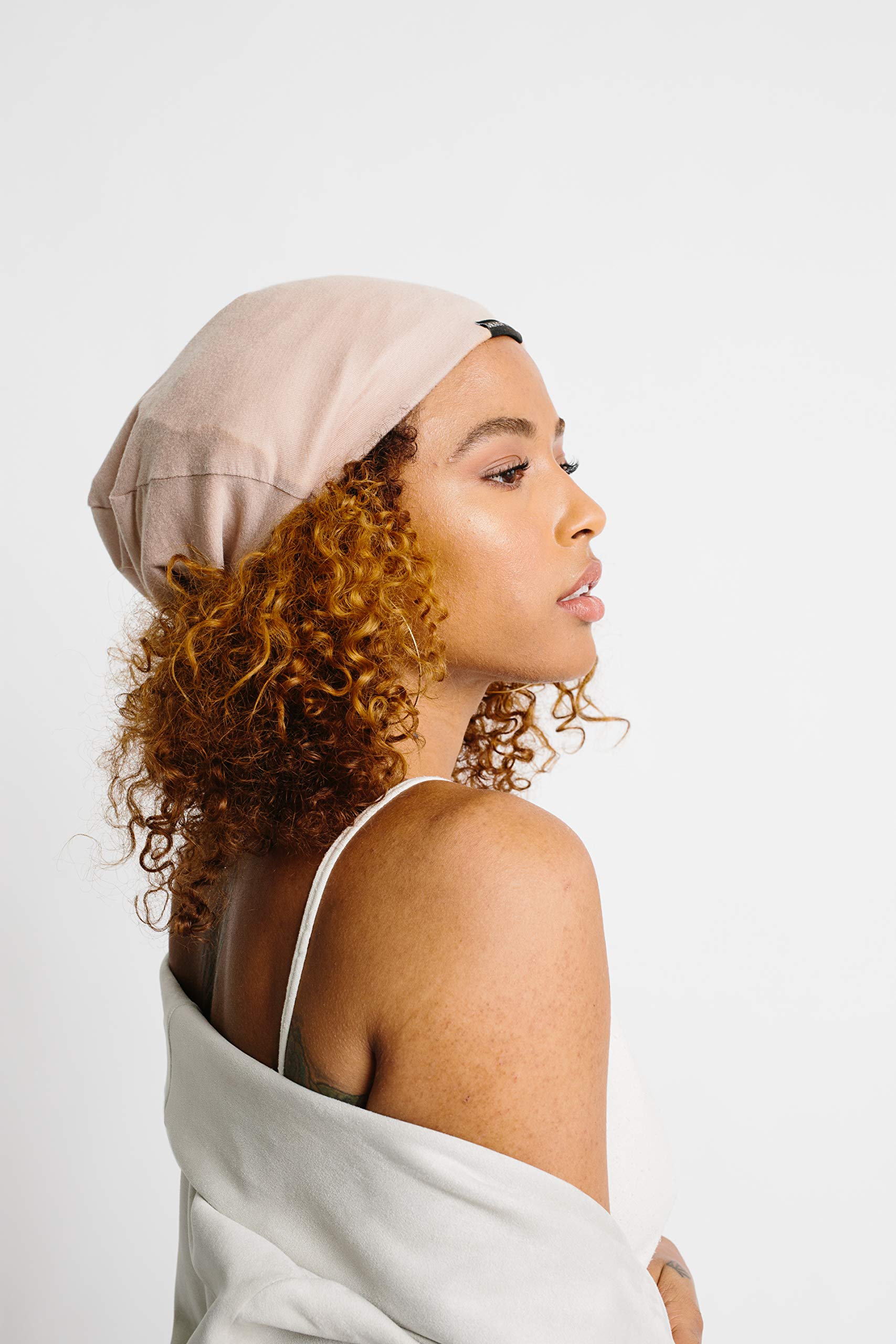 Grace Eleyae Women's Sleep Cap Slap Silky Sleeping Stylish Beanie Hat Premium Quality Head Cover for Curly Hair Soft & Smooth (Walnut)