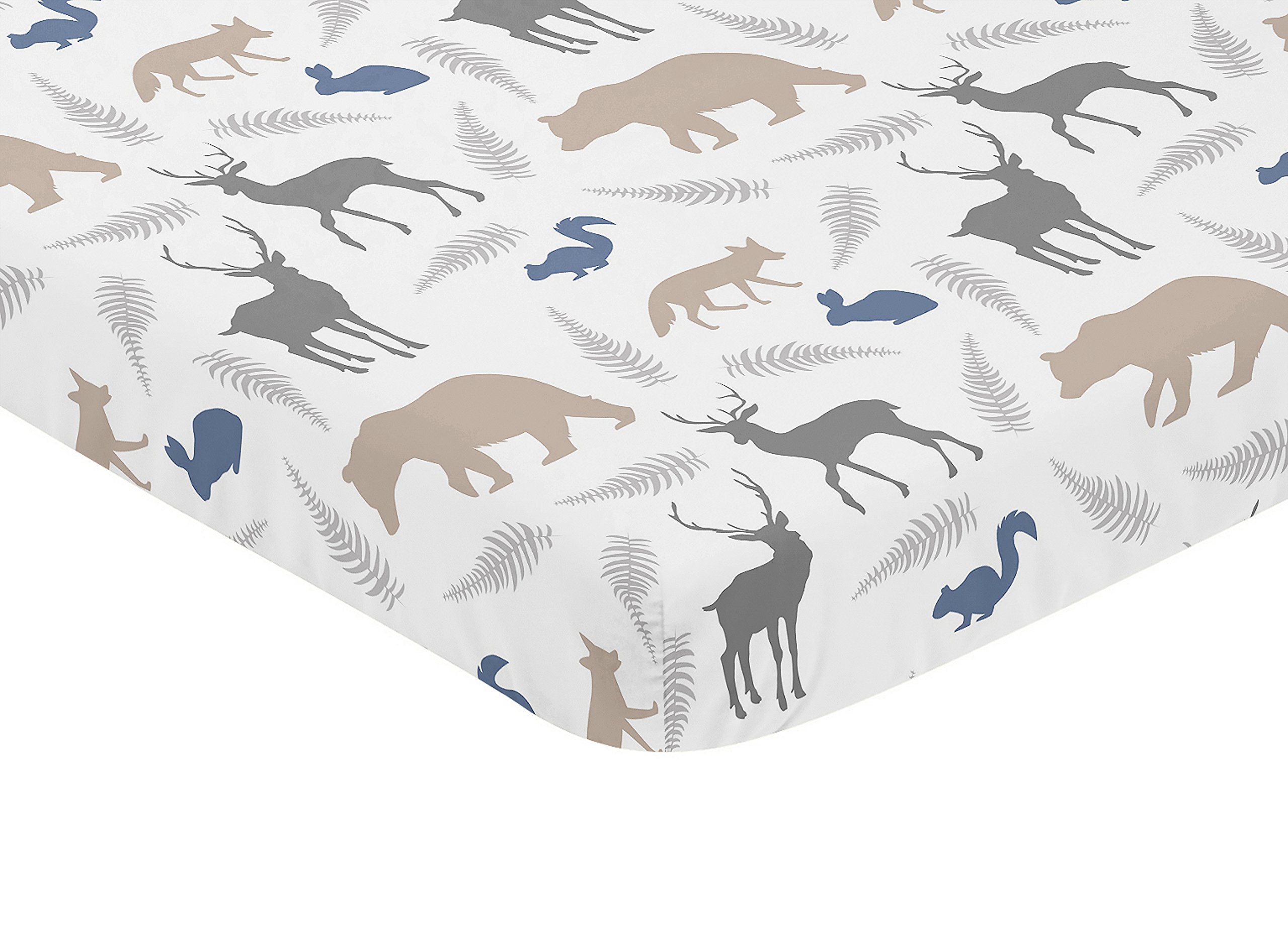 Sweet Jojo Designs Grey and Blue Baby Boy Fitted Mini Portable Crib Sheet for Woodland Animals Collection - for Mini Crib or Pack and Play ONLY