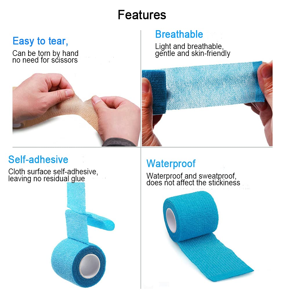 AMOGATO 6 Pack Paw Self Adhesive Bandage Wrap, Vet Wrap Cohesive Bandagesfor Pets, Athletic, Sports, Wrist, Ankle, First Aid 2 Inch x 5 Yards