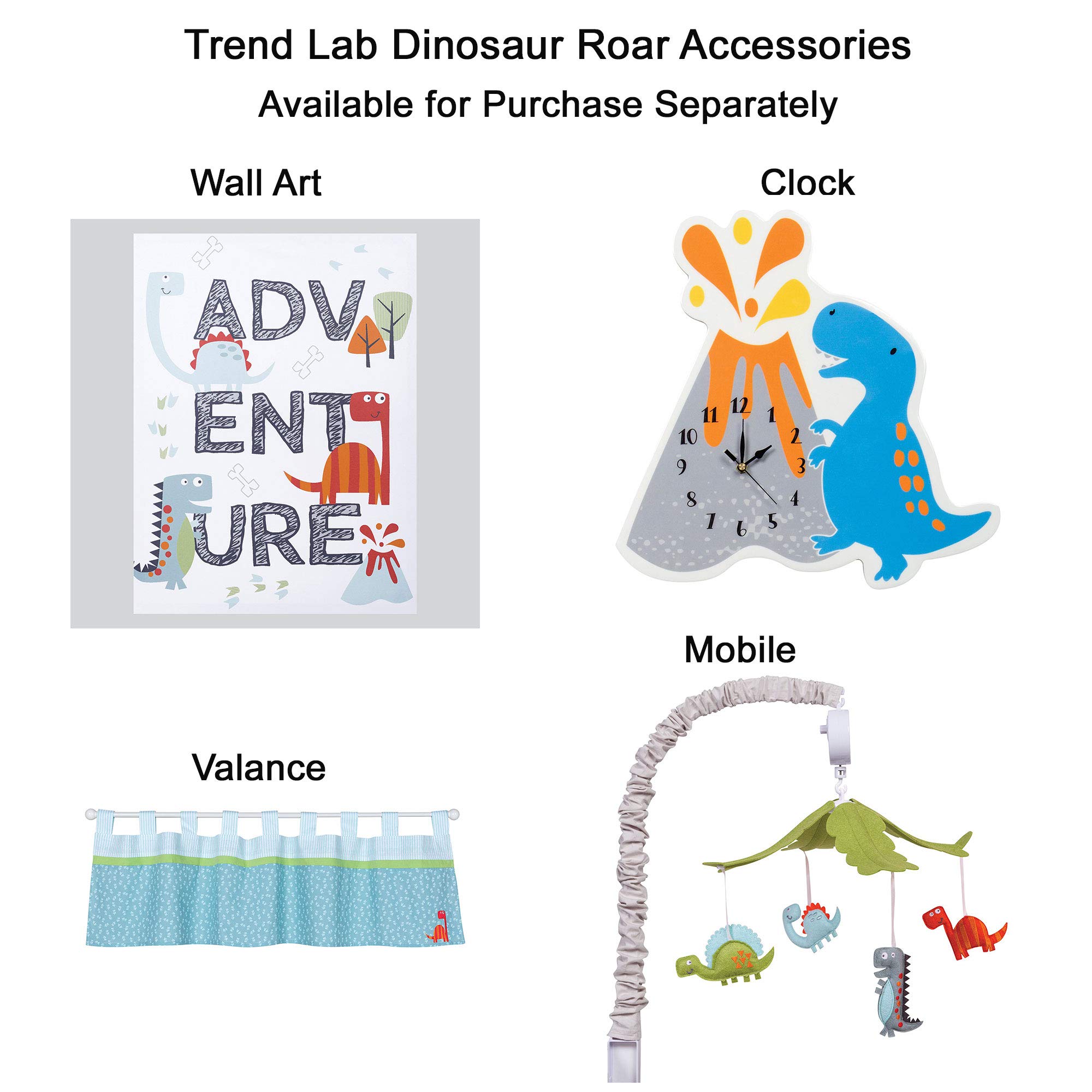 Trend Lab Dinosaur Roar Breathable 3-Piece Crib Bedding Set, Can Be Used As A Blanket Or A Playmat for Tummy Time, Includes Quilt, Fitted Crib Sheet and Skirt