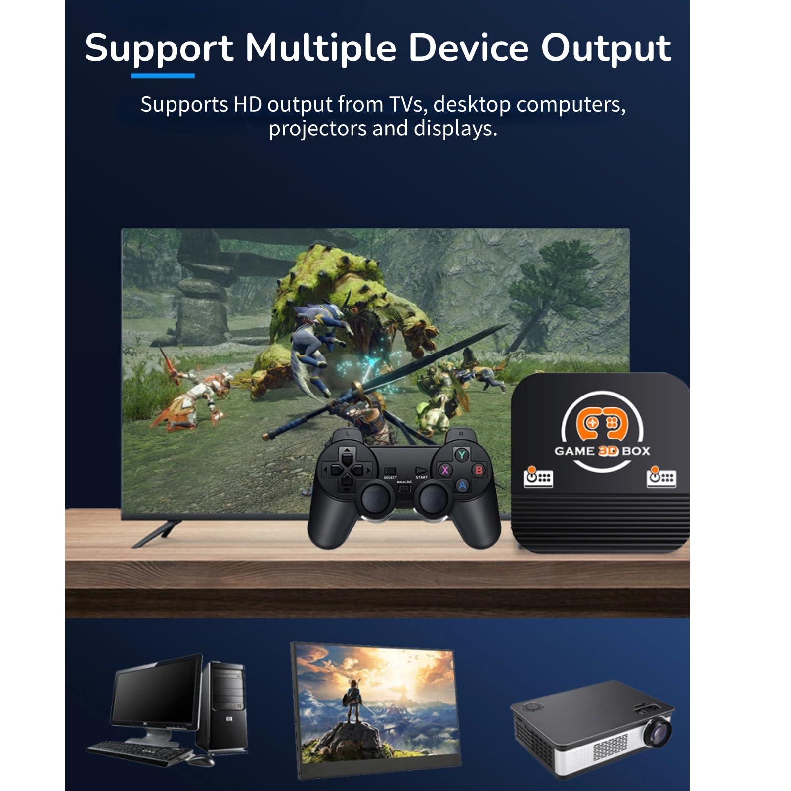 Arcade Game Console, 3D Joystick Arcade Game Machine, Two Player Split Controller, Support WiFi Download, 4.9 Feet Cable, Full HD Video Game for TV, PC, Monitor, Projector (128G)