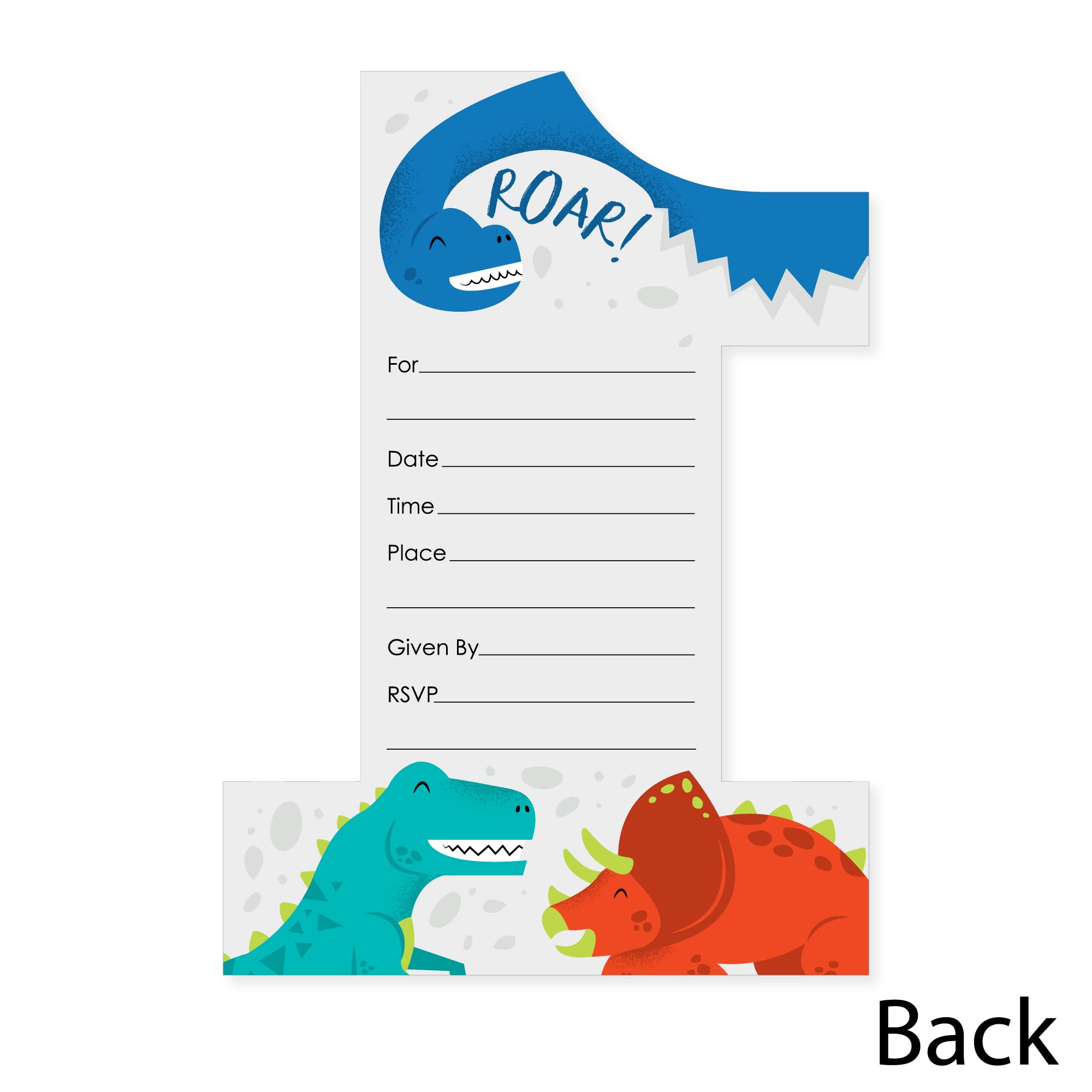 Big Dot of Happiness 1st Birthday Roar Dinosaur - Shaped Fill-In Invitations - ONEasaurus Dino First Birthday Party Invitation Cards with Envelopes - Set of 12
