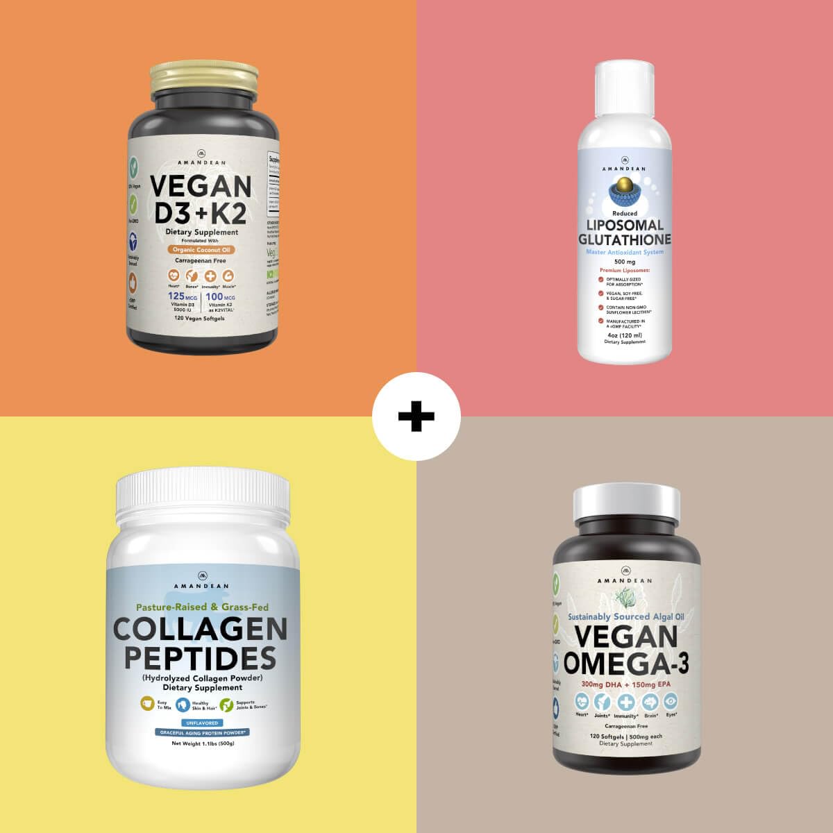 AMANDEAN Vegan Vitamin D3 K2. 5000 iu from Algae. All-Trans MK-7. 120 Softgels. Plant-Based & Carrageenan Free. Organic Coconut Oil Blend. for Mood, Bones, Heart, Teeth, Immune Health.