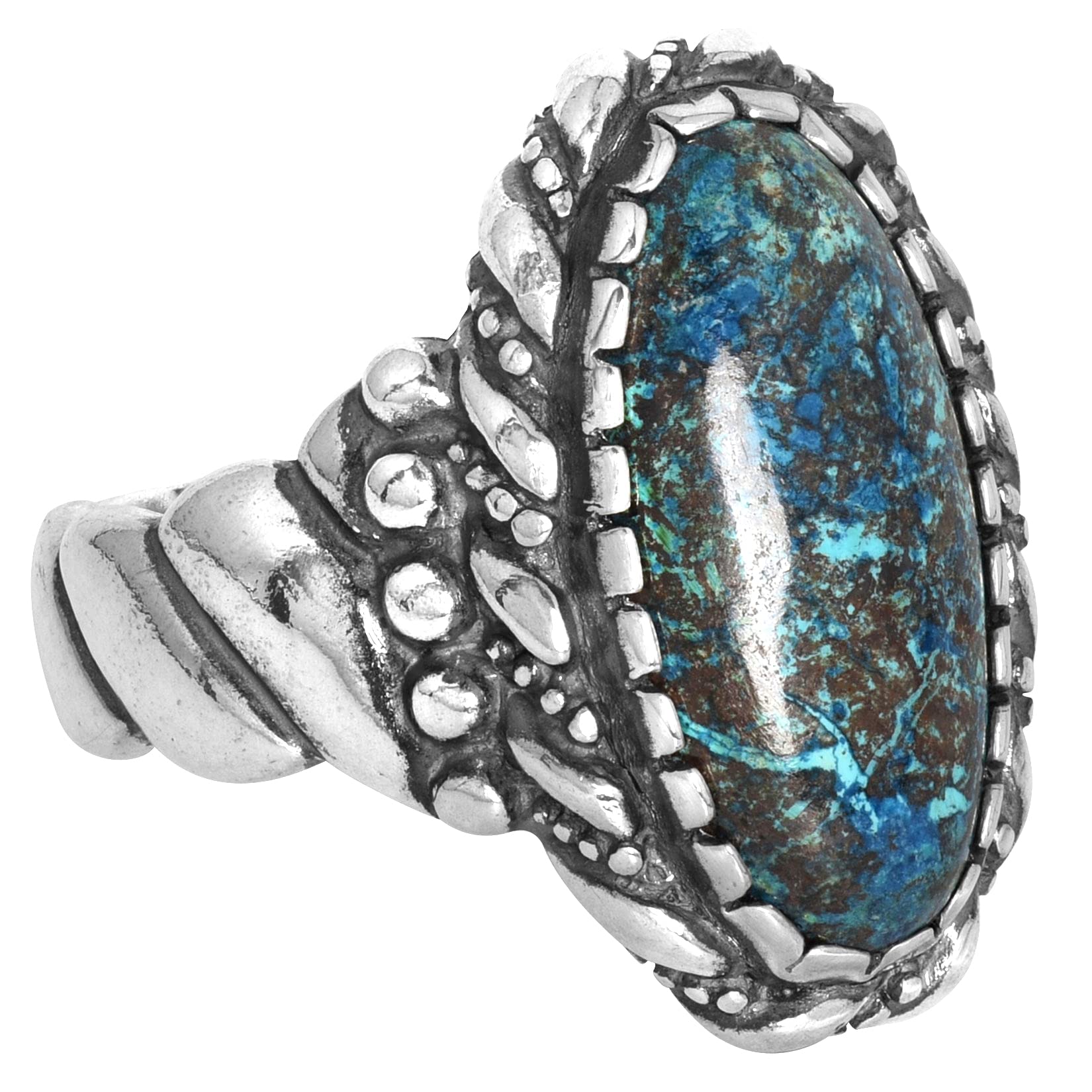 American West Sterling Silver Women's Ring Chrysocolla Gemstone Oval Design Size 6
