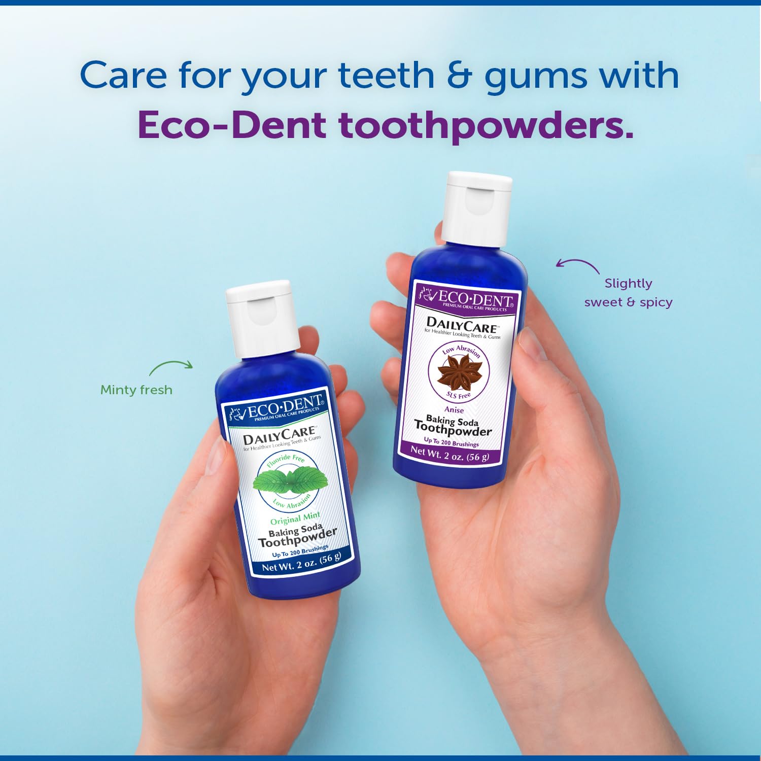 Eco-Dent DailyCare Baking Soda Toothpowder, Anise β SLS & Fluoride-Free Toothpaste Powder with Minerals & Essential Oils, Toothpaste Alternative + DailyRinse Single-Use Pack
