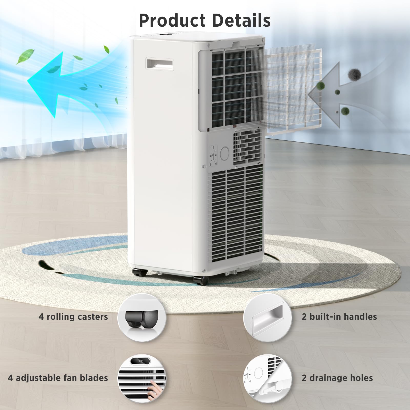 ZAFRO 8,000 BTU Portable Air Conditioners Cools up to 350 Sq.ft, Portable AC Unit Built-in Cool, Dehumidifier, Fan Modes, Room Air Conditioner with Remote/Installation Kits, White
