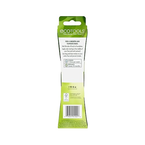 EcoTools Classic Foundation Face Brush, For Liquid, & Cream Foundation, Flat Foundation Brush, Makeup Brush For Natural Makeup, Buildable Coverage, Synthetic Bristles, Cruelty- Free, 1 Count