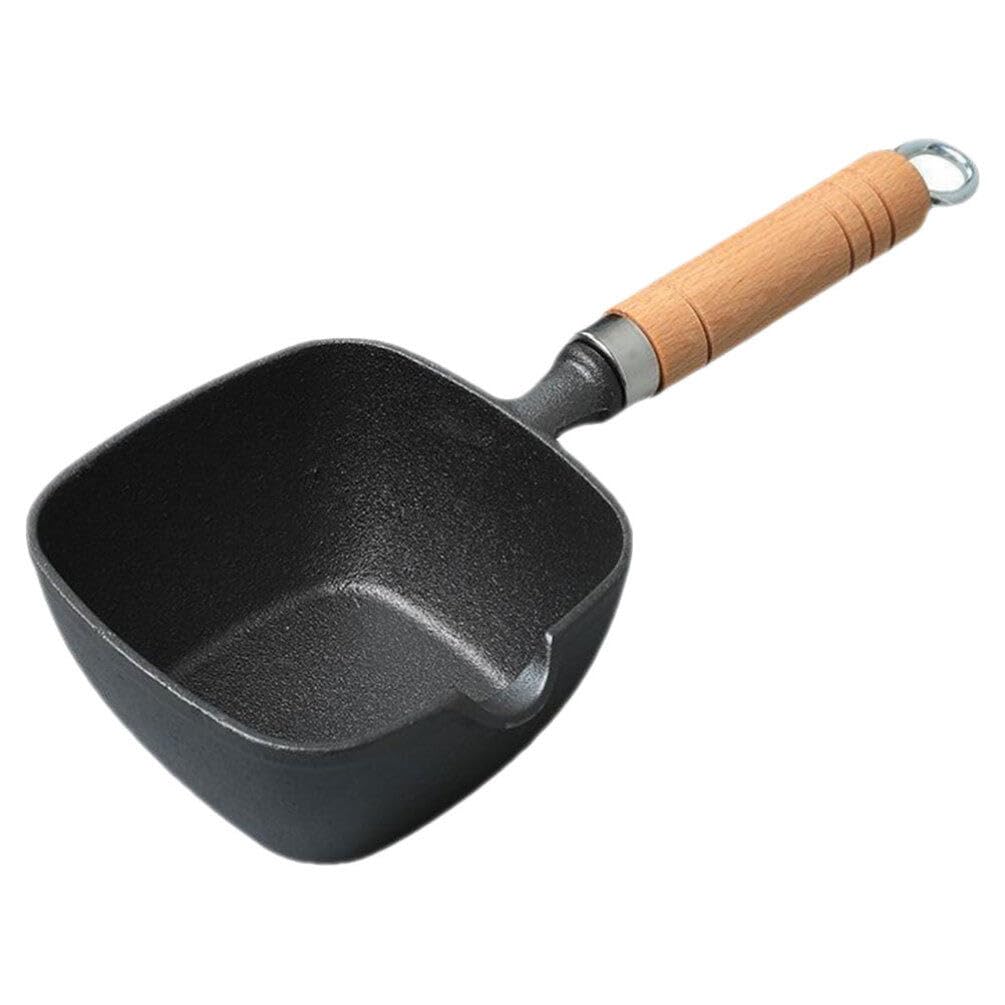 Yardwe Cast Iron Pot, Butter Iron Oil Heating Pot with Wooden Handle Cookware Melting Pot (4inch)