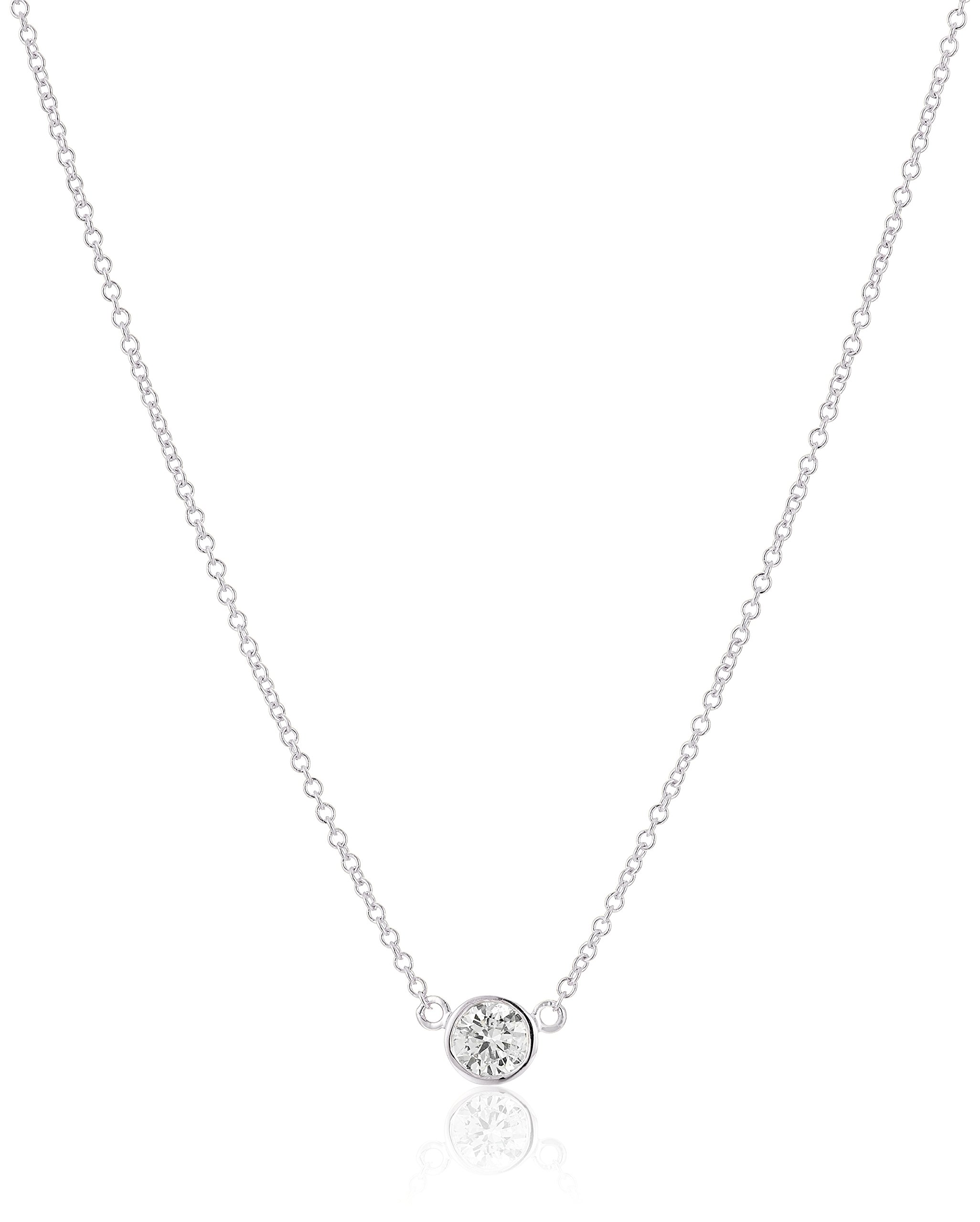 Amazon Essentials 14k White Gold Bezel Set Solitaire Adjustable Pendant Necklace (1/4cttw, K-L Color, I2-I3 Clarity), 16" + 2" Extender (previously Amazon Collection)
