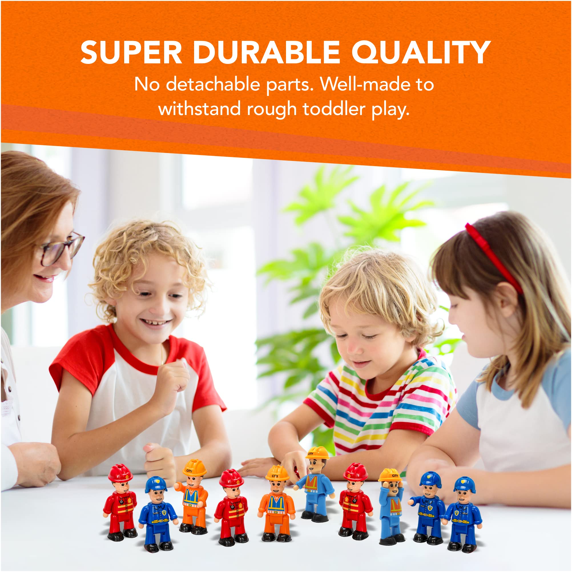 FUNERICA 10-Set Toy People Figures - Bendable Fireman, Police, Construction Workers, Community Helpers, Play Little People Toys Figurines Dollhouse Firefighter playset