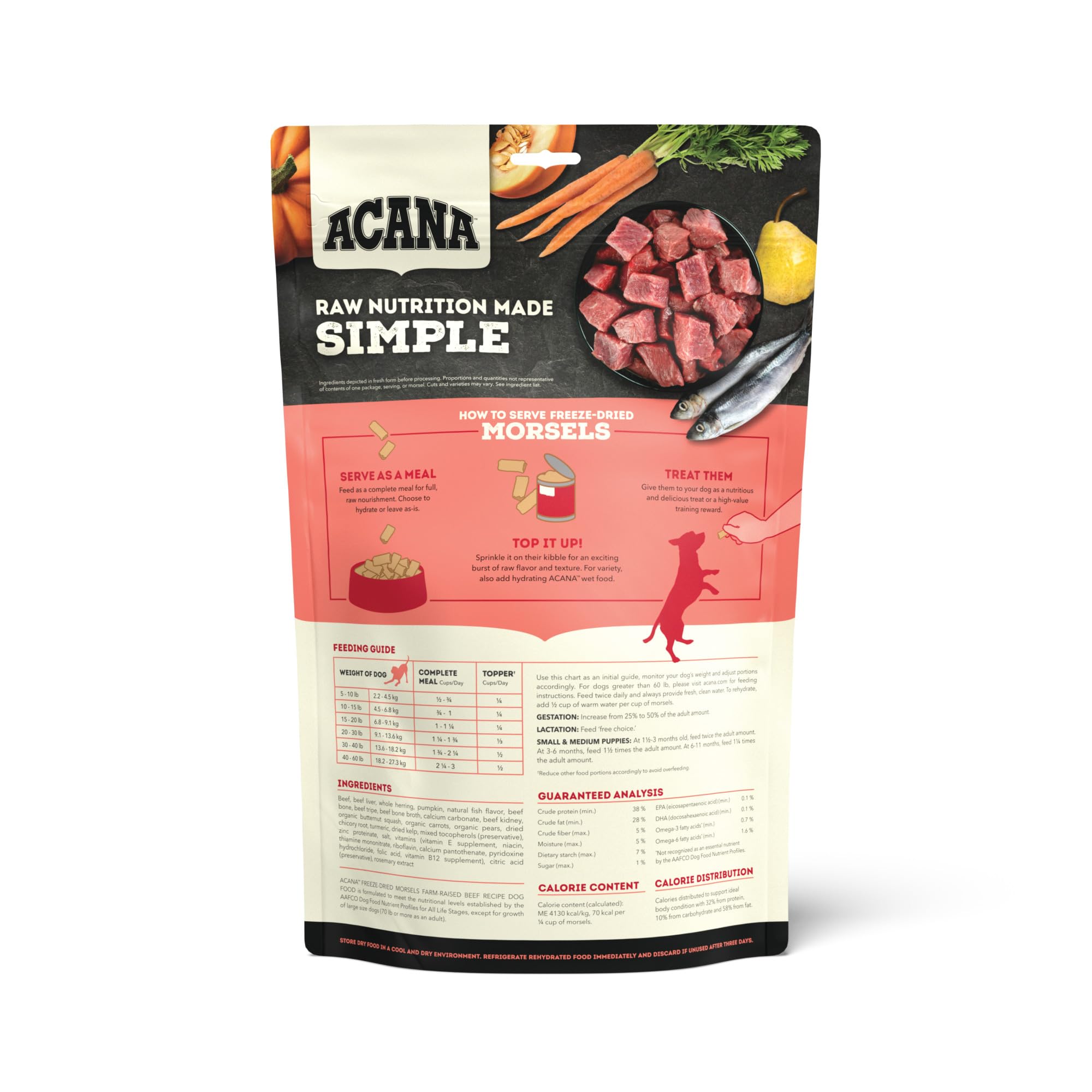 ACANA Freeze Dried Dog Food Meal & Topper, Grain Free High Protein Farm-Raised Beef Recipe, 8oz