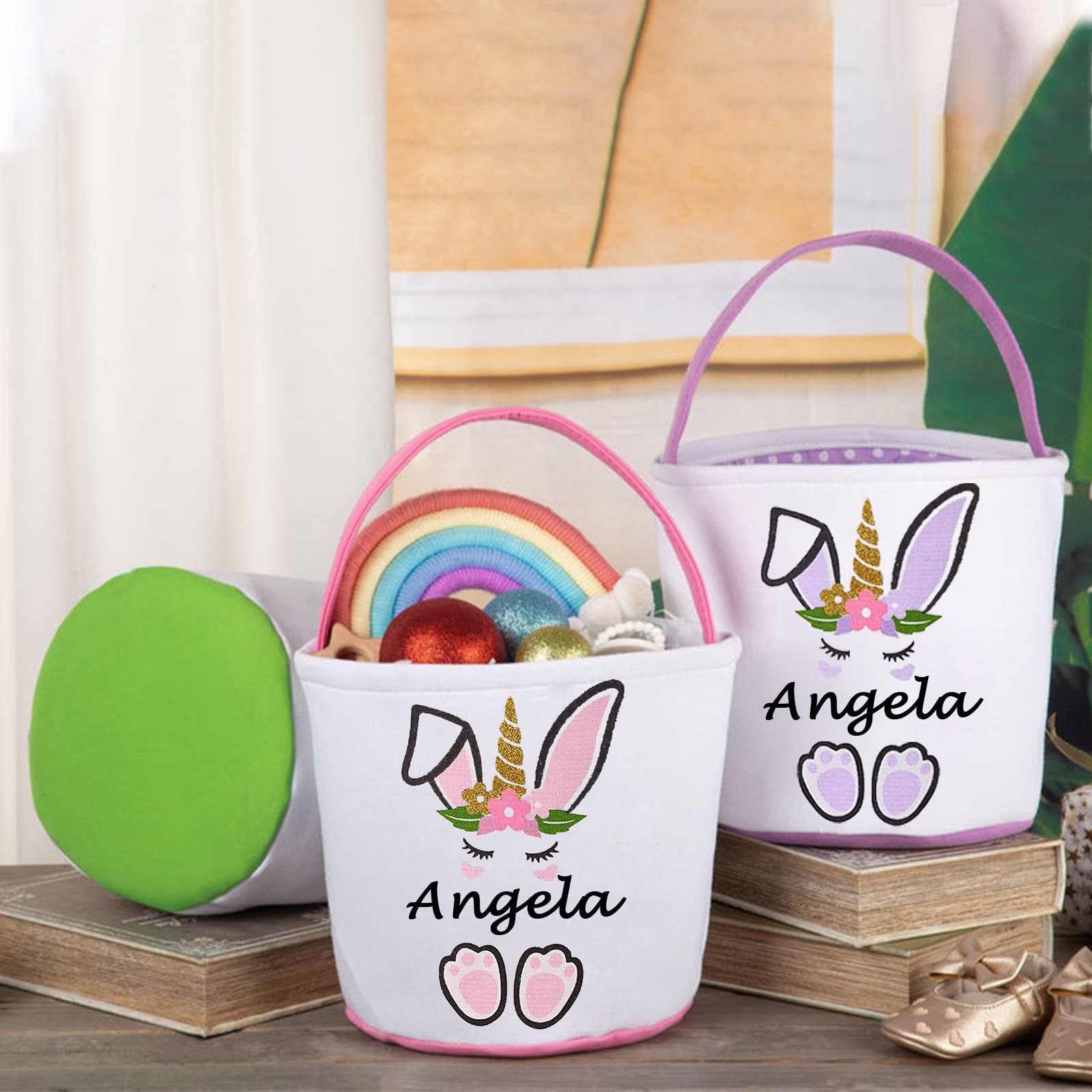 chopie Personalized Easter Basket, Easter Baskets Bags, Easter Eggs/Gift Baskets for Kids, Bunny Tote Bag Bucket for Easter Eggs, Easter Basket Stuffers for Kids & Toddler, Toys, Gifts