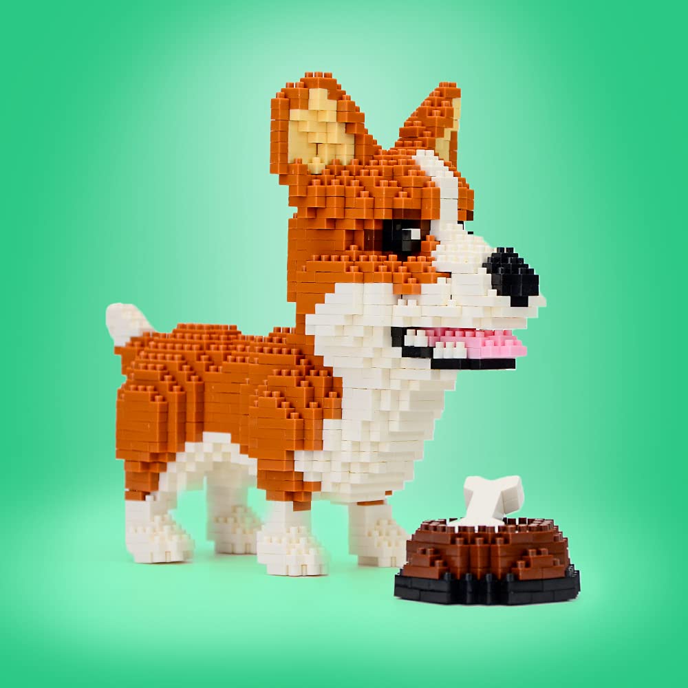 Uvini Building Blocks Pets, Bricks Corgi, Micro Bricks Dog Animal Building Toy Bricks Dog for Kids 10,11, 12, 13, 14, Teens or Adult, 1380 Pieces