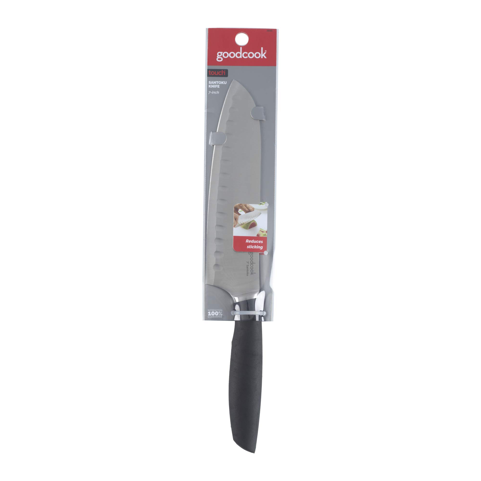 GoodCook Touch 7-Inch Santoku Knife, High Carbon Steel, Non-Slip Comfort Grip, Dimpled Knife Blade for Easy Slicing, Small Kitchen Knife for Mincing and Dicing, Durable and Sharp Knife