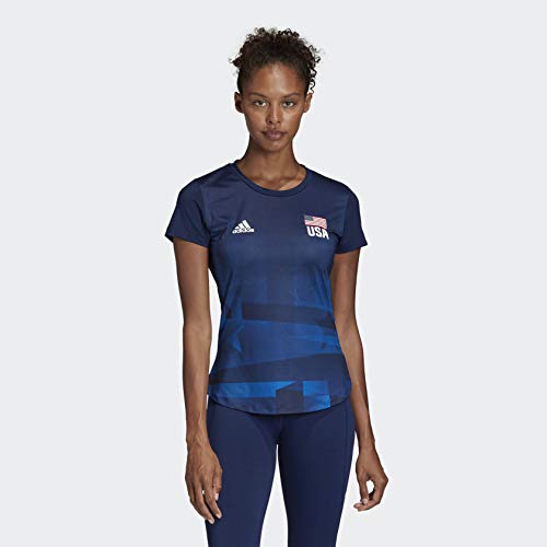 adidas Women's USA Volleyball Primeblue Replica Tee Team Navy Blue/Glory Blue L