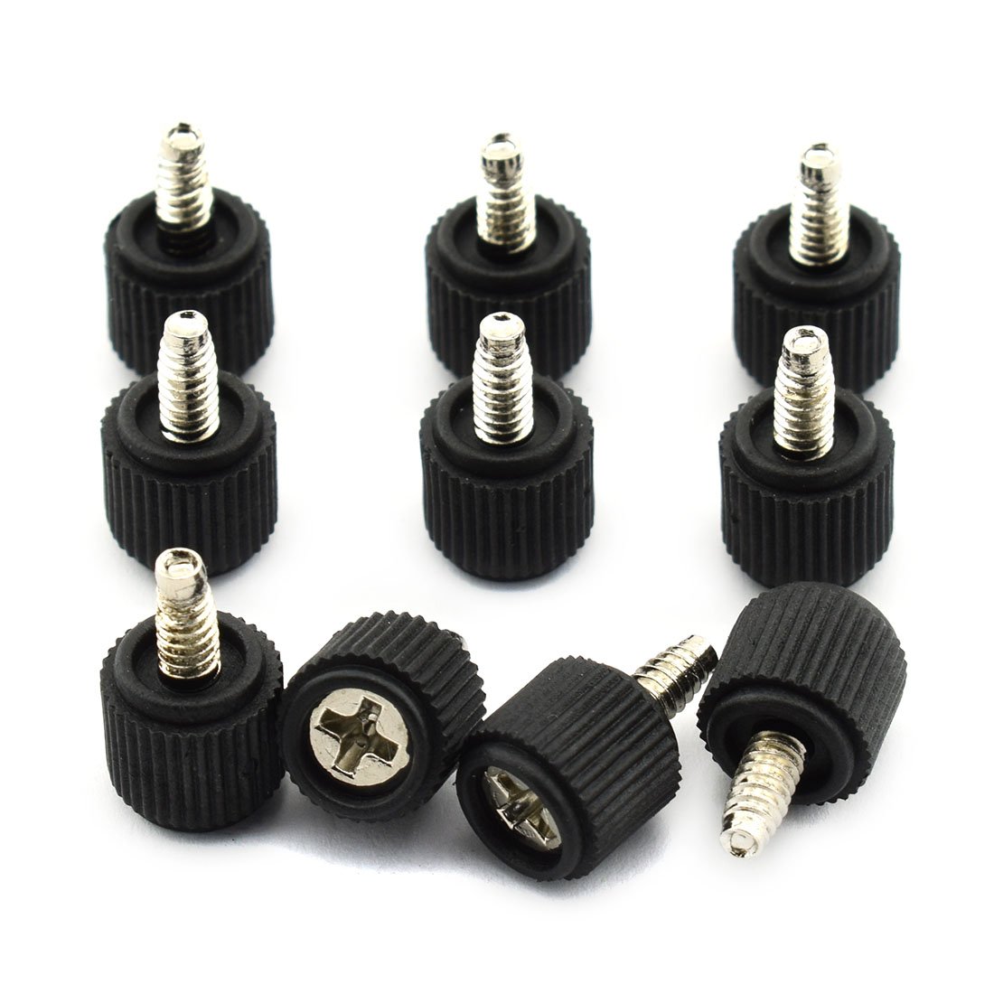 DZS Elec 10pcs #6-32 Black Thumb Screws Nickle Plated Carbon Steel Philips PC Computer Case Fastener Thumb Screws