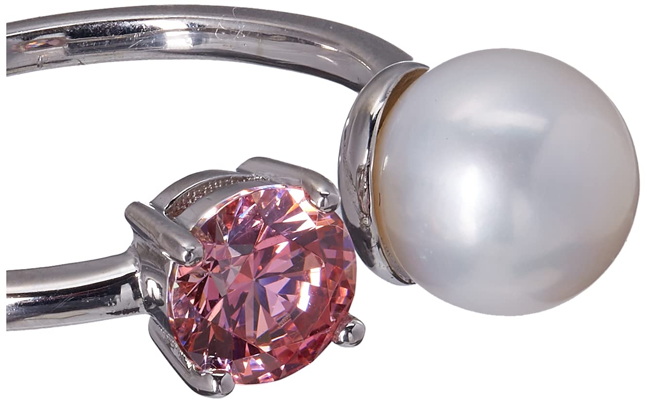 Amazon Essentials Platinum-Plated Sterling Silver Freshwater Pearl Open with Fancy Pink Infinite Elements Cubic Zirconia Accents Ring, Size 8 (previously Amazon Collection)