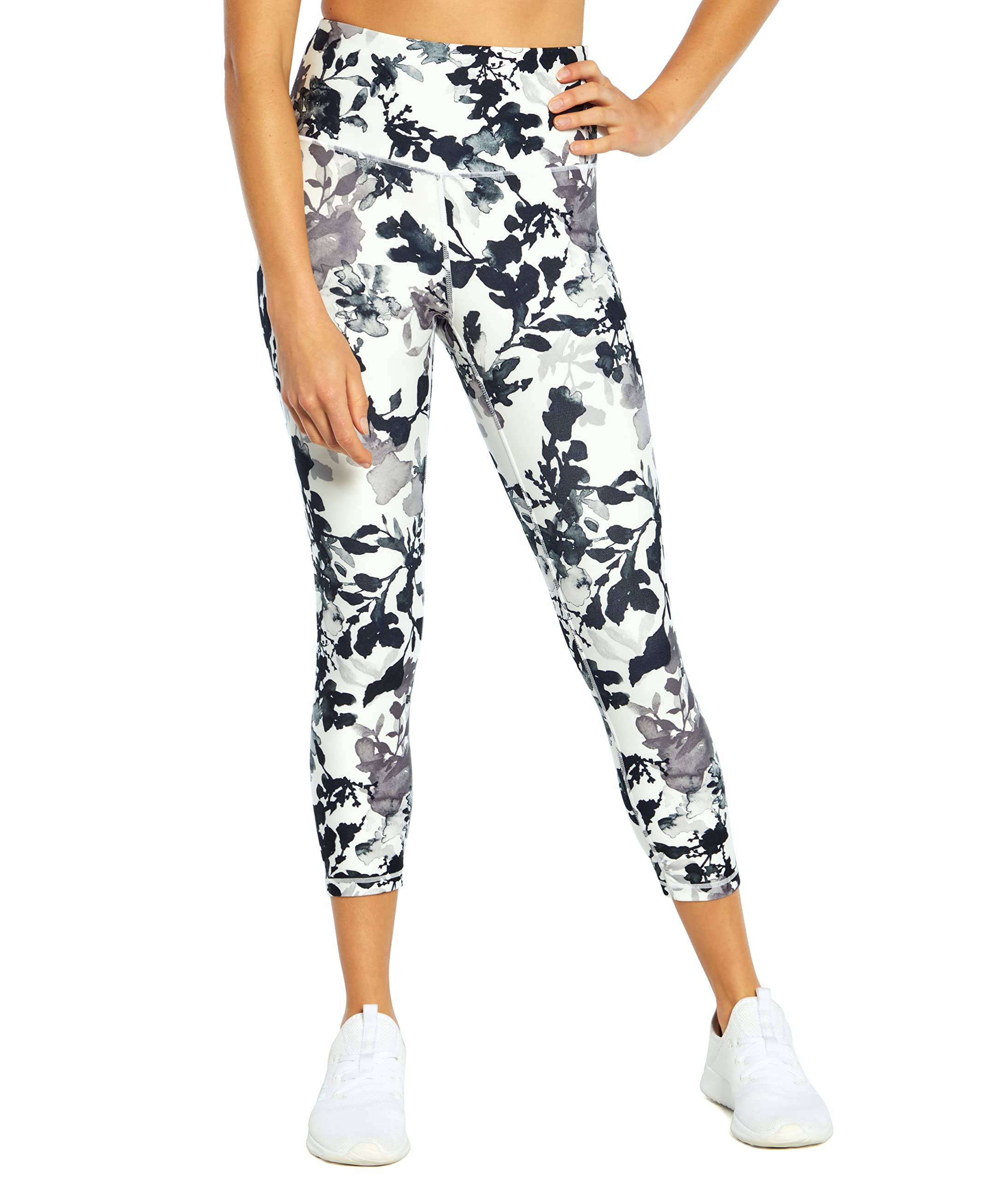 Balance Collection Womens Contender High Rise Capri Legging, Black Watercolor Garden, Small