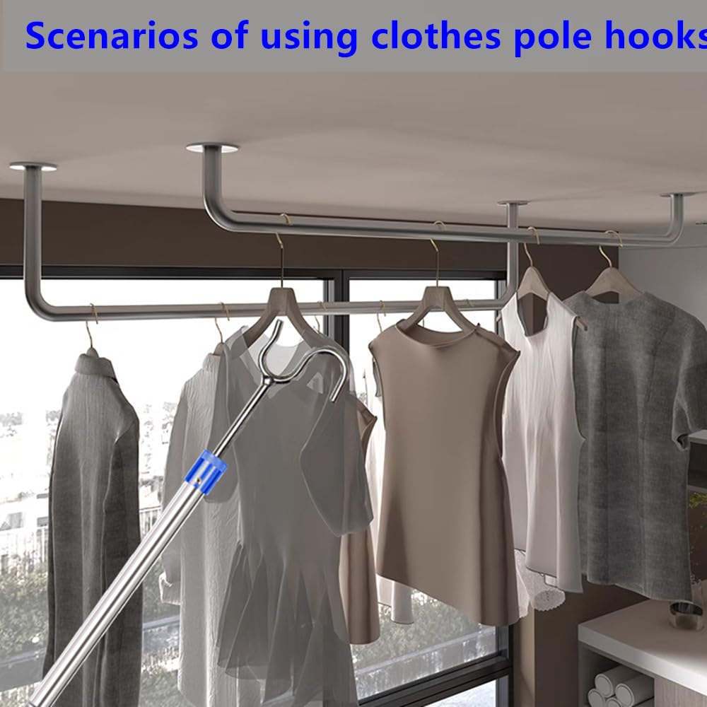 ISIVOVE Clothes Hook Pole, Adjustable 29 inches extends to 73 inches Hanger Hooks for Attic Hook Rods, Closet Storage Rods, Closet Hooks, Ideal for hanging clothes in homes and student dormitories