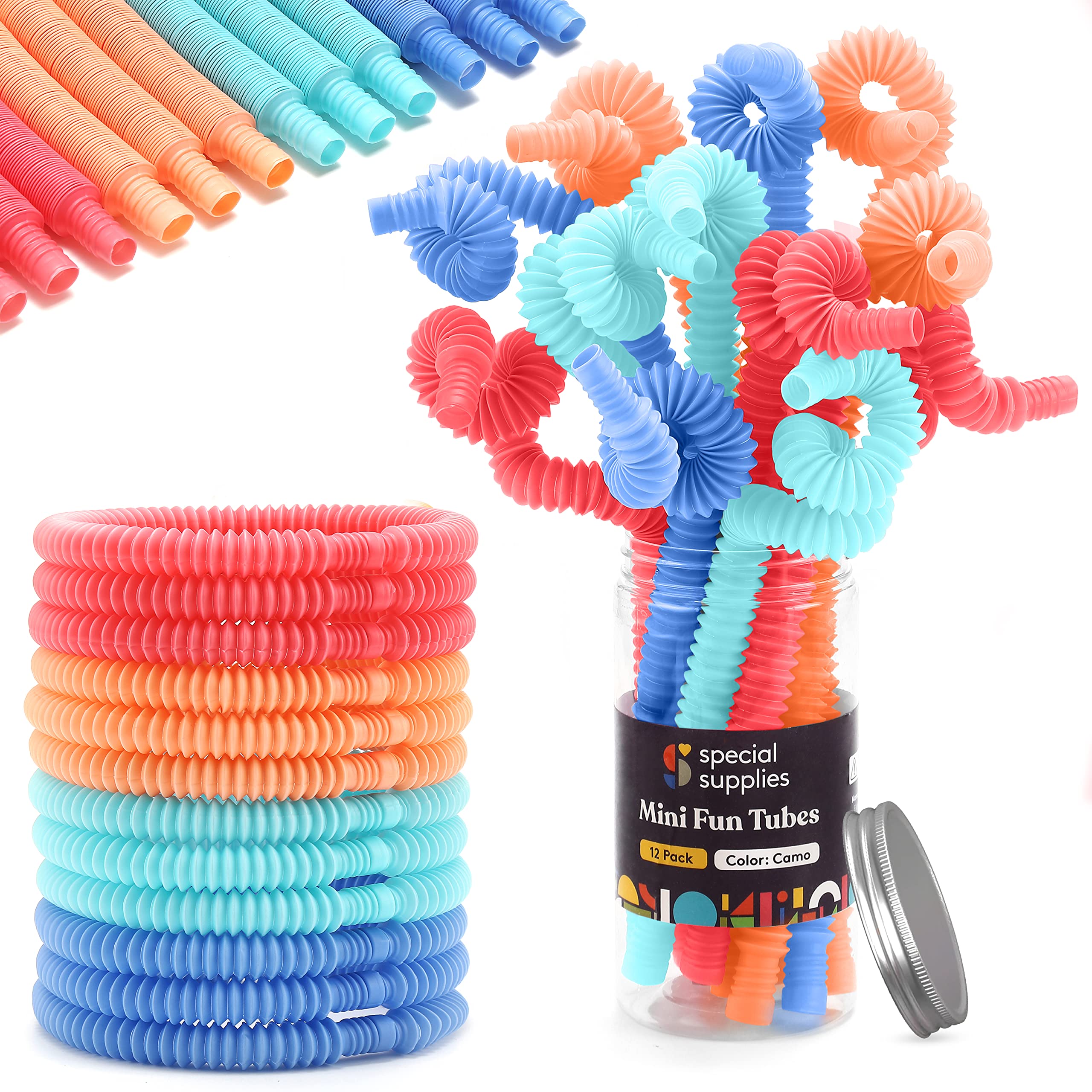 Special Supplies Fun Pull and Stretch Tubes for Kids - Pop, Bend, Build, and Connect Toy, Provide Tactile and Auditory Sensory Play, Colorful, Heavy-Duty Plastic (Pastel-12)