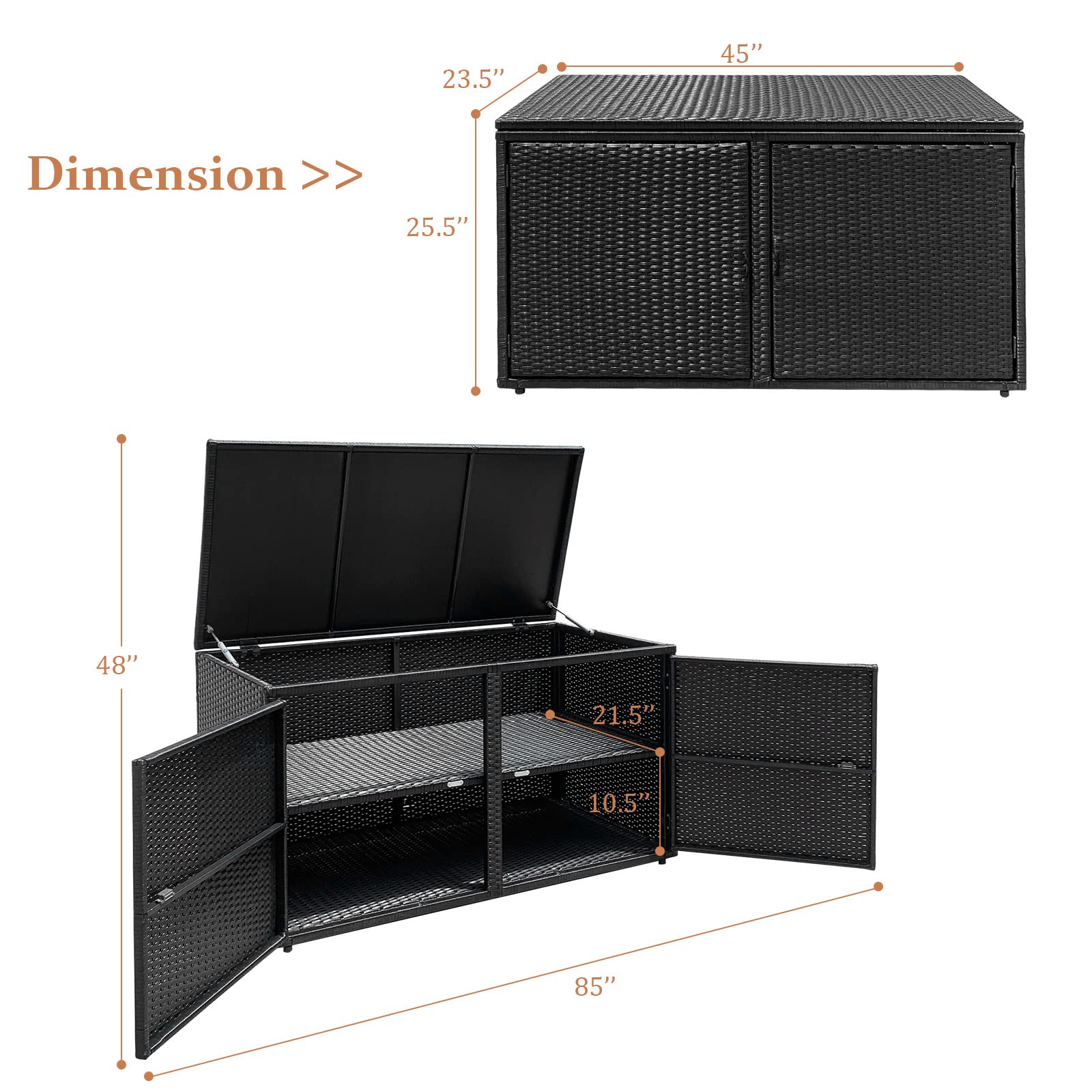 HAPPYGRILL Deck Box Outdoor Wicker Storage Box Cabinet, 88 Gallon Patio Rattan Storage Container Bin Box for Furniture Tools in Garden Balcony Porch Yard