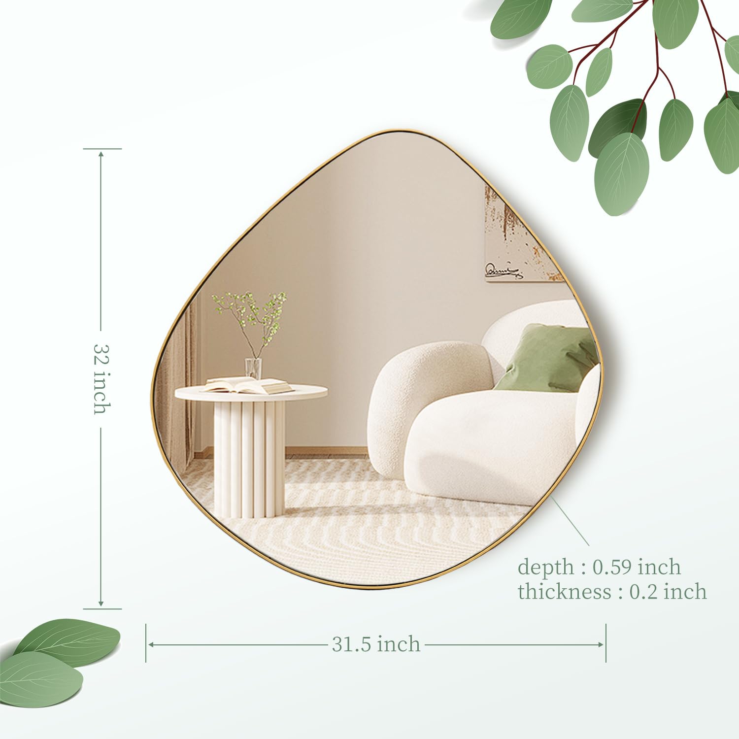 BIKARSOUL Irregular Wall Mirror Metal Gold Framed Wall Mirror for Living Room Bedroom Bathroom Entryway Wall Decor 31.5"*32" BKS002Gold
