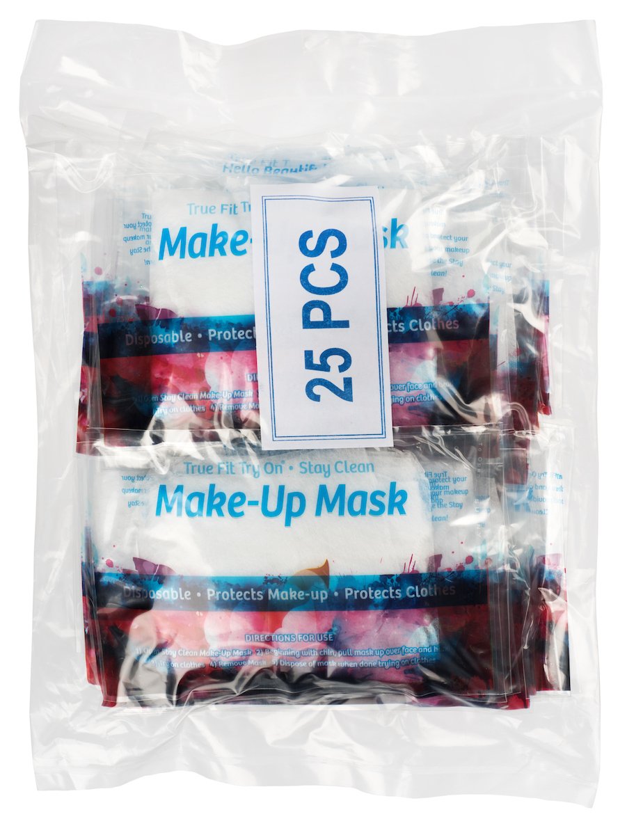 True Fit Try On Makeup Mask - Disposable Cosmetic Mask - Protects Face and Hair - 25 Count (Pack of 1)