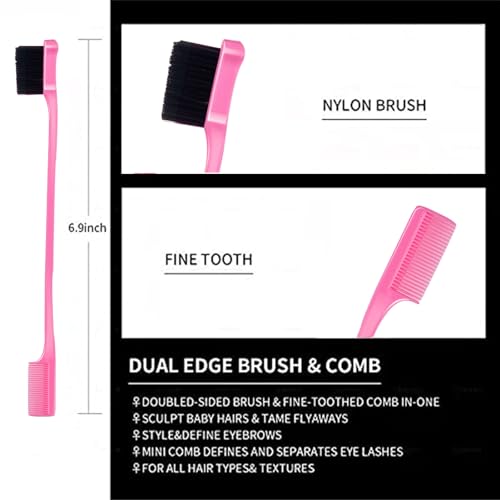 8 Pieces Styling Comb Set - Teasing Brush, Rat Tail Comb, Edge Brush for Slicking and Combing Hair for Women (Pink)