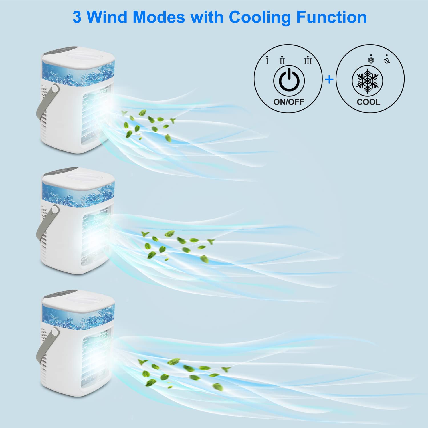 Houselyla Portable Air Conditioner Fan, Cooling Desk Fan Humidifier with 3-speed, Rechargeable Protable Fan 7 Colors and Misting Fast Cooling Desktop Fan for Home, Room, Office