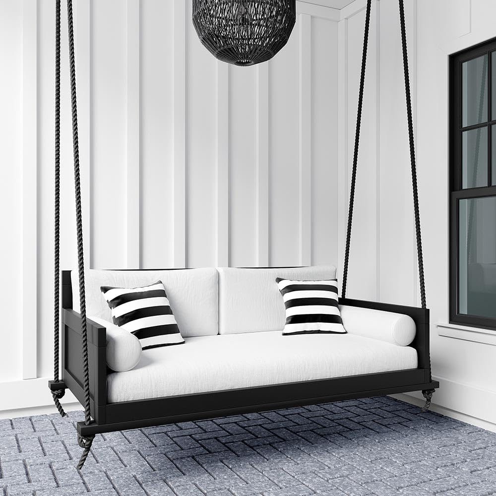 Amish Casual The Philly Amish Crafted Porch Swing Bed with Modern Backrest, Made in The USA from Kiln Dried Pine (Black Paint, Twin)