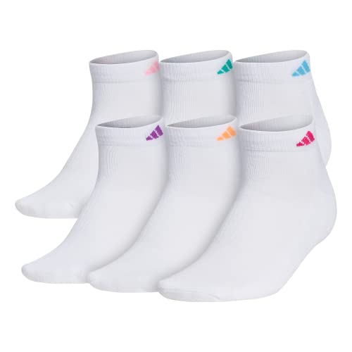 adidas Women's Athletic Cushioned Cut Socks (6-Pair) Low Profile Arch Compression for a Secure Fit, White/Shock Pink/Bright Cyan, Medium