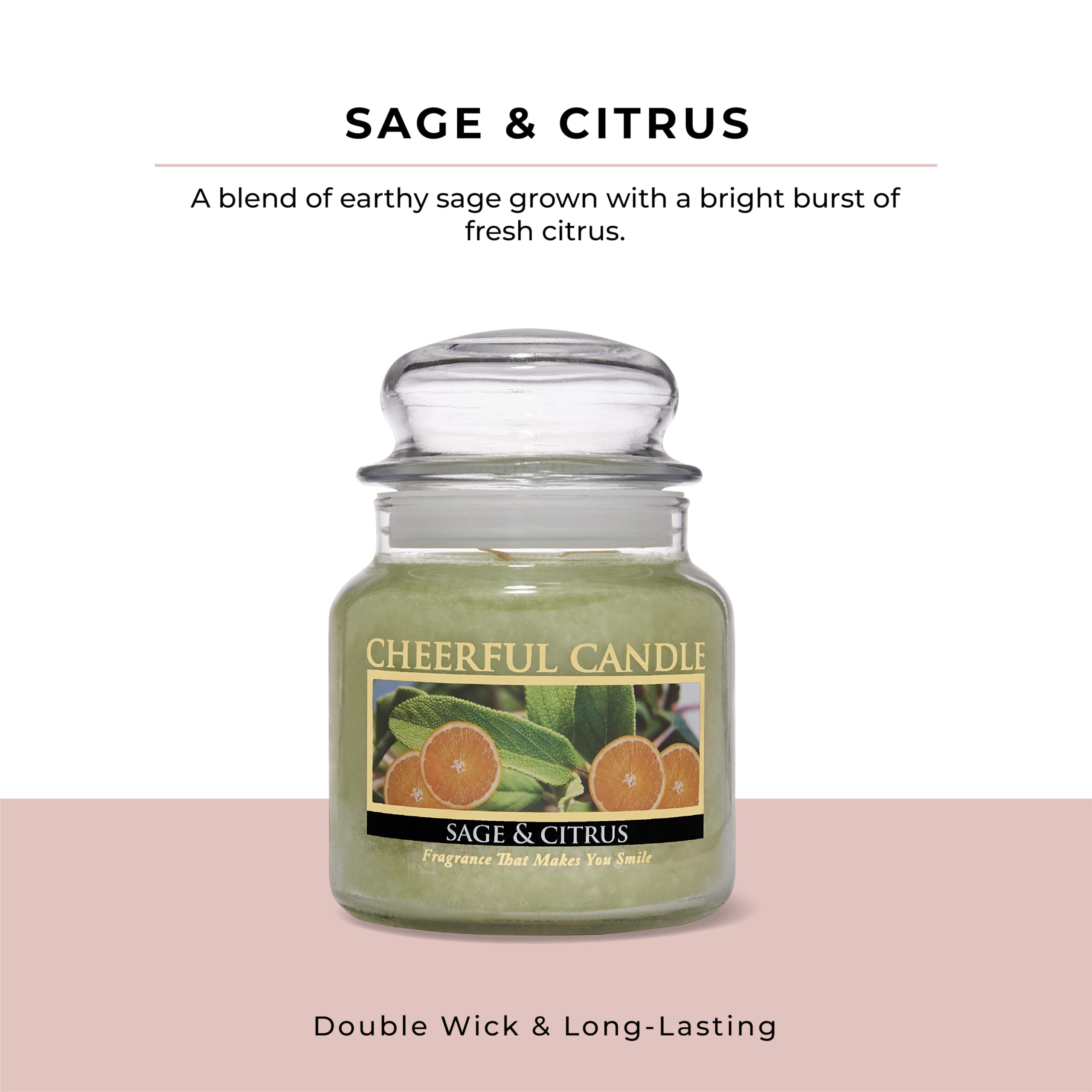 A Cheerful Giver - Sage & Citrus Scented Glass Jar Candle (16 oz) with Lid & True to Life Fragrance Made in USA