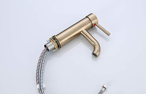 Derengge Single Lever Bathroom Faucet,Single Hole Bathroom Sink Faucet,Brushed Gold Lavatory Faucet,F-509-CS