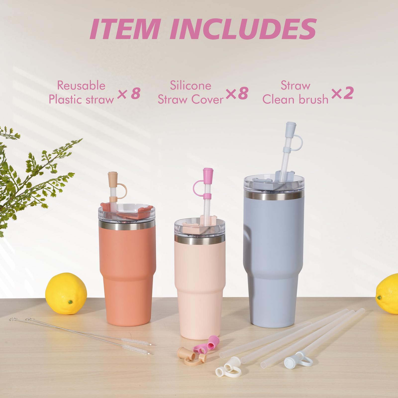 8 Straws with Cover Cap for Stanley Tumbler Replacement - Reusable Straw with Stopper Tips, Perfect for Stanley Cup with Handle H2.0, 14, 20, 30, 40oz Accessories (D_8 Clear Straws + 8 Tumbler Covers)