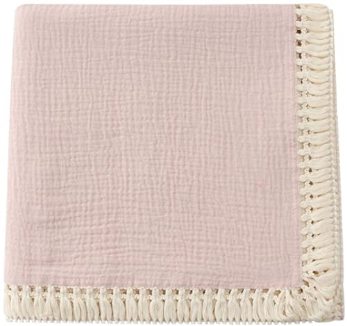 CHUNGEL Cotton Muslin Baby Blanket with Tassel Large Baby Receiving Blanket with Fringe, Boho Muslin Swaddle Blanket with Fringe, Nursery Decor Throw or Nursing Fringed Blankets (Color C)