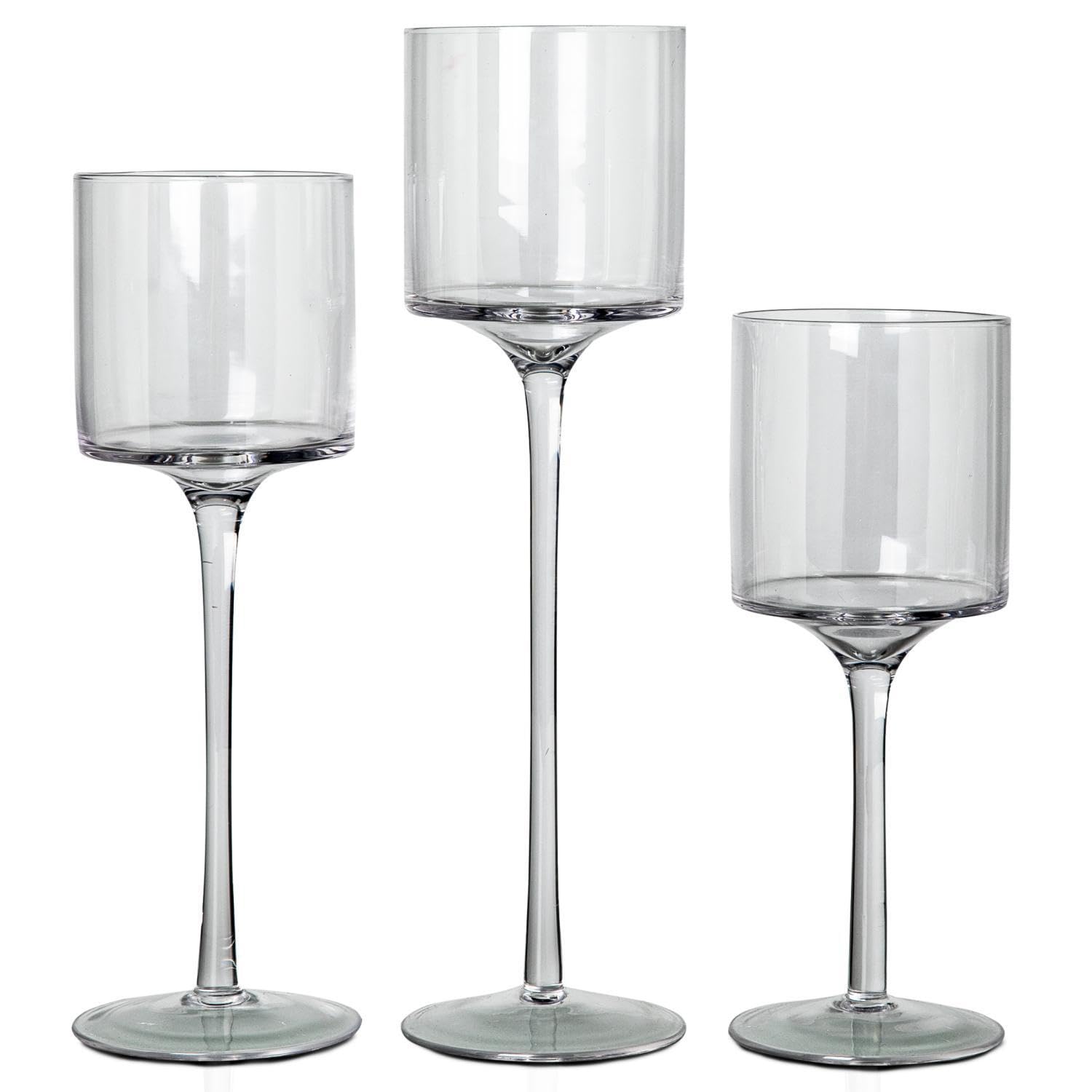 Glass Candleholders Tea Light Candle Holders Clear Wedding Weddings Hurricane Tall Elegant Ideal for Dining Party Home Decor Parties Table Settings Gifts High Different Sizes (6 Sets Large Clear)