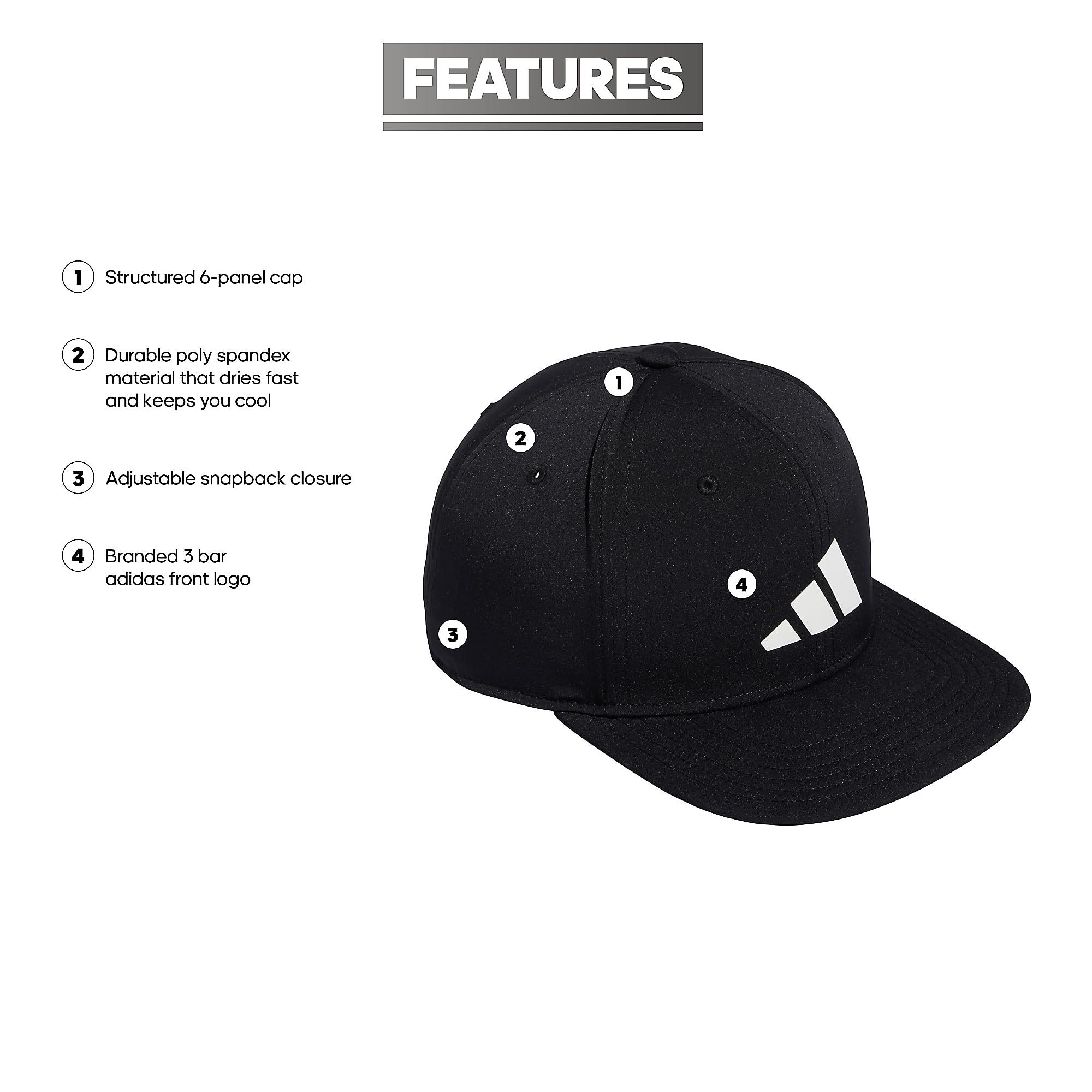 adidas Men's Three Bar Structured Snapback Adjustable Fit Cap, Grey Six/Black/Grey Four, One Size