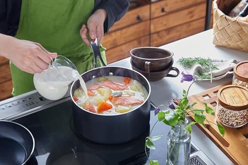 Kyocera Ceramic Cooking Pot with Ceramic Non-Stick Coating 24 cm PFAS/PTFE Free Stainless Steel Handles Suitable for All Hob Types Includes Glass Lid CSTP-09