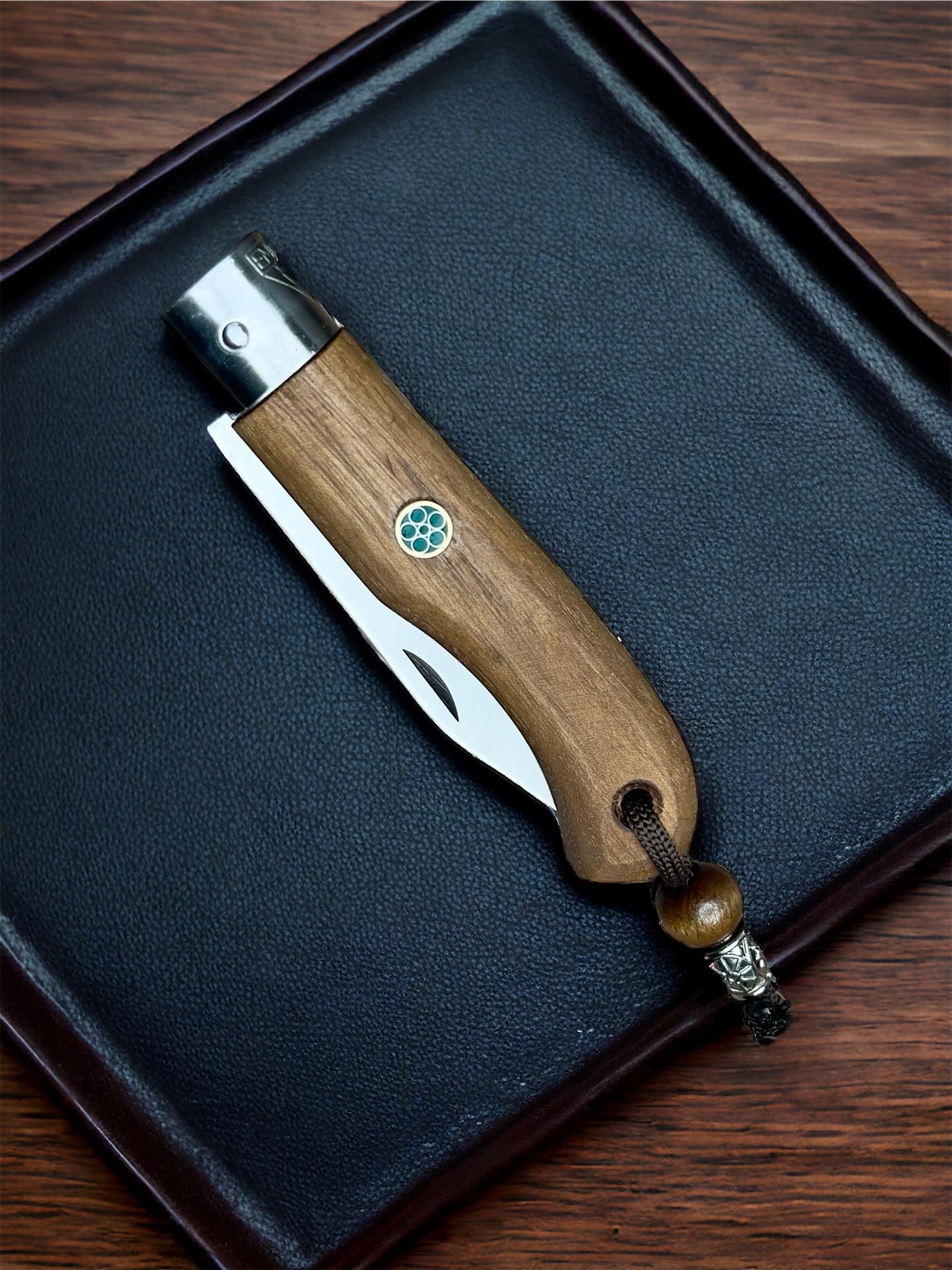 Yutpa Gear Hand Forged Knives Folding Pocket Knife 3.54" Stainless Steel Blade Plain Edge and Handmade Wood Handle with Leather Sheath - Rauros Survival EDC