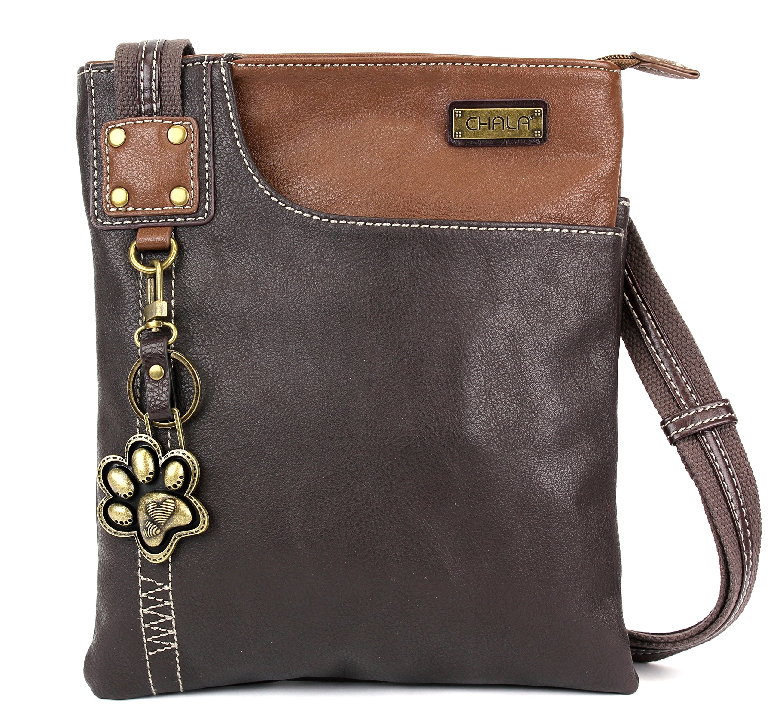 CHALA Handbag Xbody Swing Bag, Crossbody Swing Bag, FAUX Leather, 2 Tone (Owl, Teal/Black)