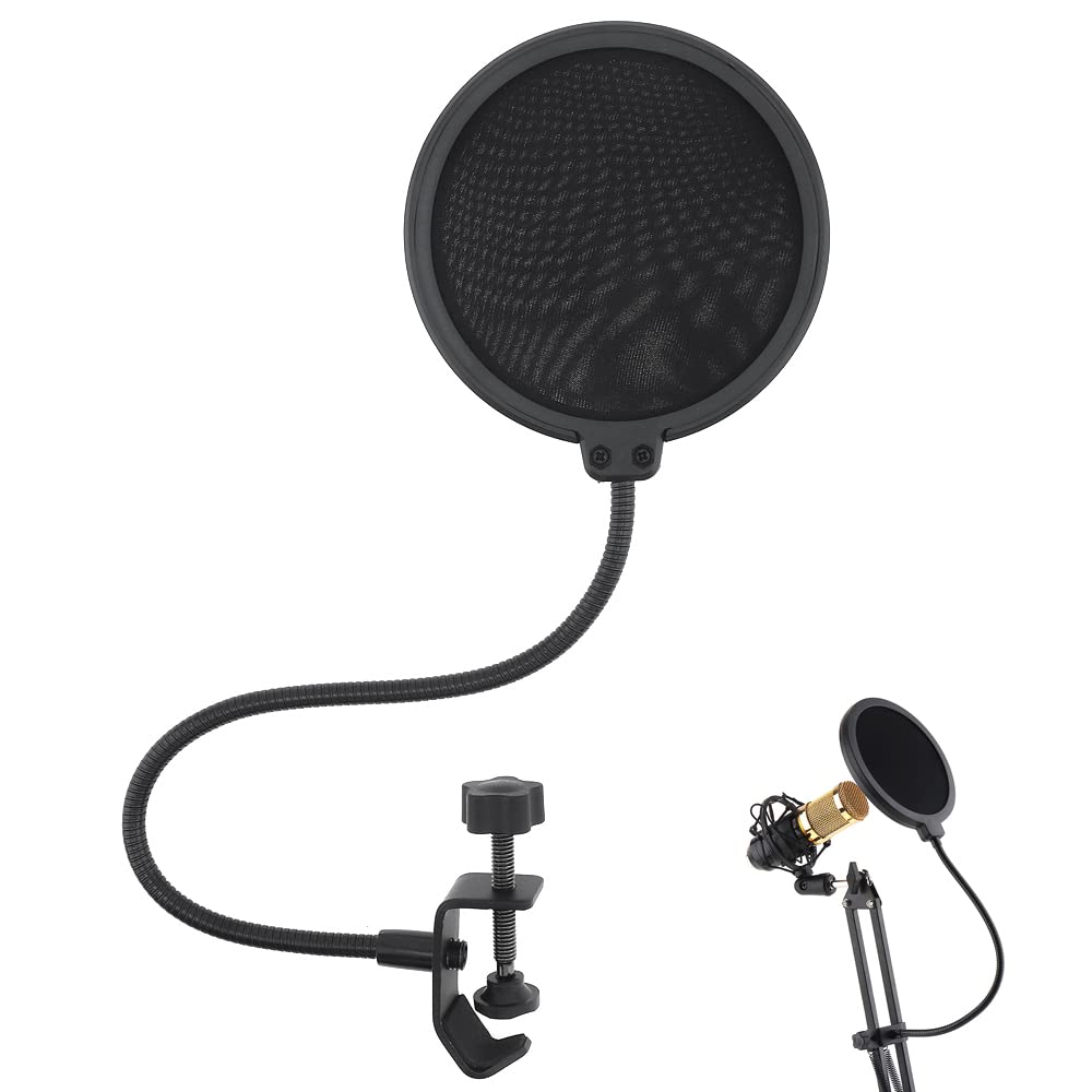 OriGlam Professional Microphone Pop Filter Mask Shield for Any Other Microphone, Dual Layered Pop Wind Screen with Flexible 360° Clip Stabilizing Arm