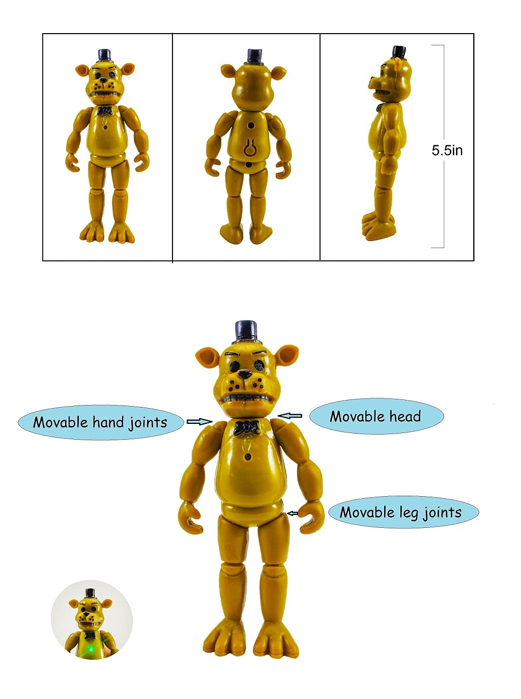 Lev 5 FNAF Action Figures Toy Set Inspired by Action Figures Freddy / Golden Freddy / Foxy / Chica / Bonnie Toys Gift Figure. Size 5-6 inches, Multicolor
