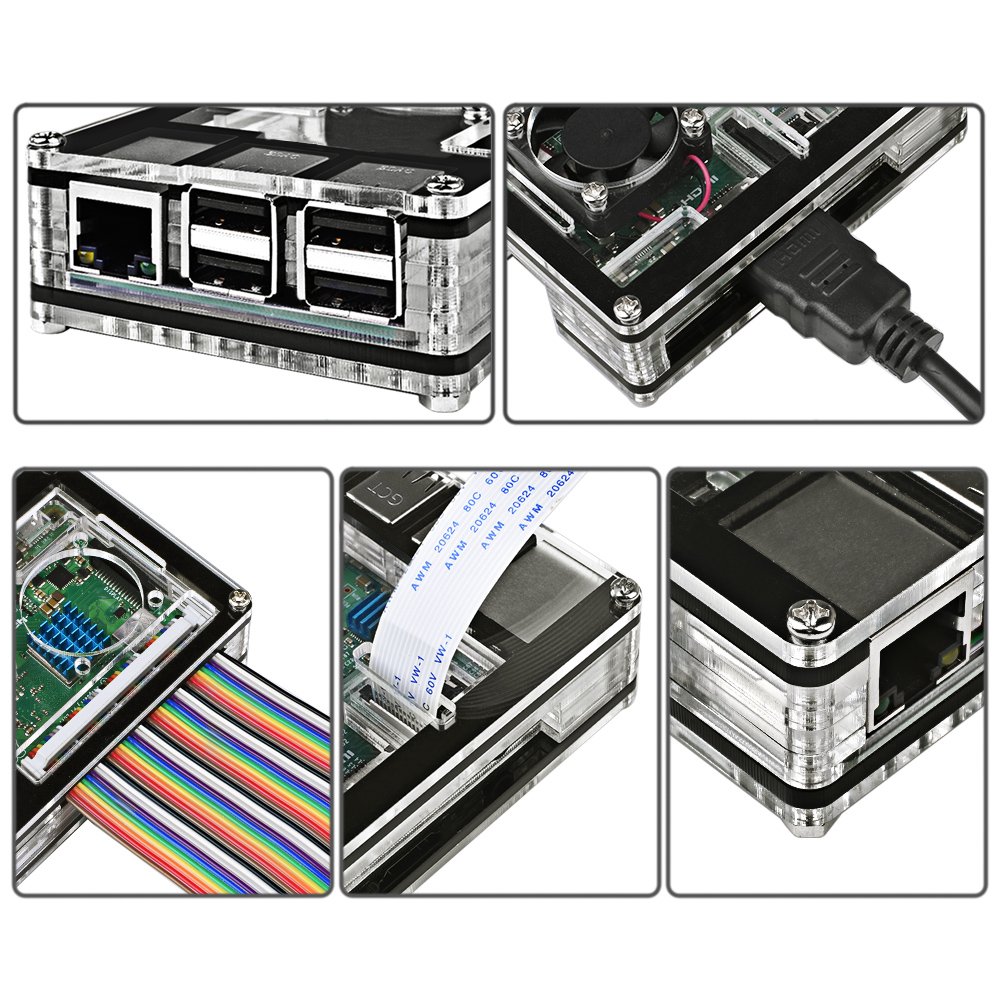 Miuzei Raspberry Pi 3 B+ Case with Fan Cooling Pi 3B Case with 3 Pcs Heat-Sinks 5V 3A Power Supply for Raspberry Pi 3 B+ (B Plus) 3B (No Raspberry Pi Board)