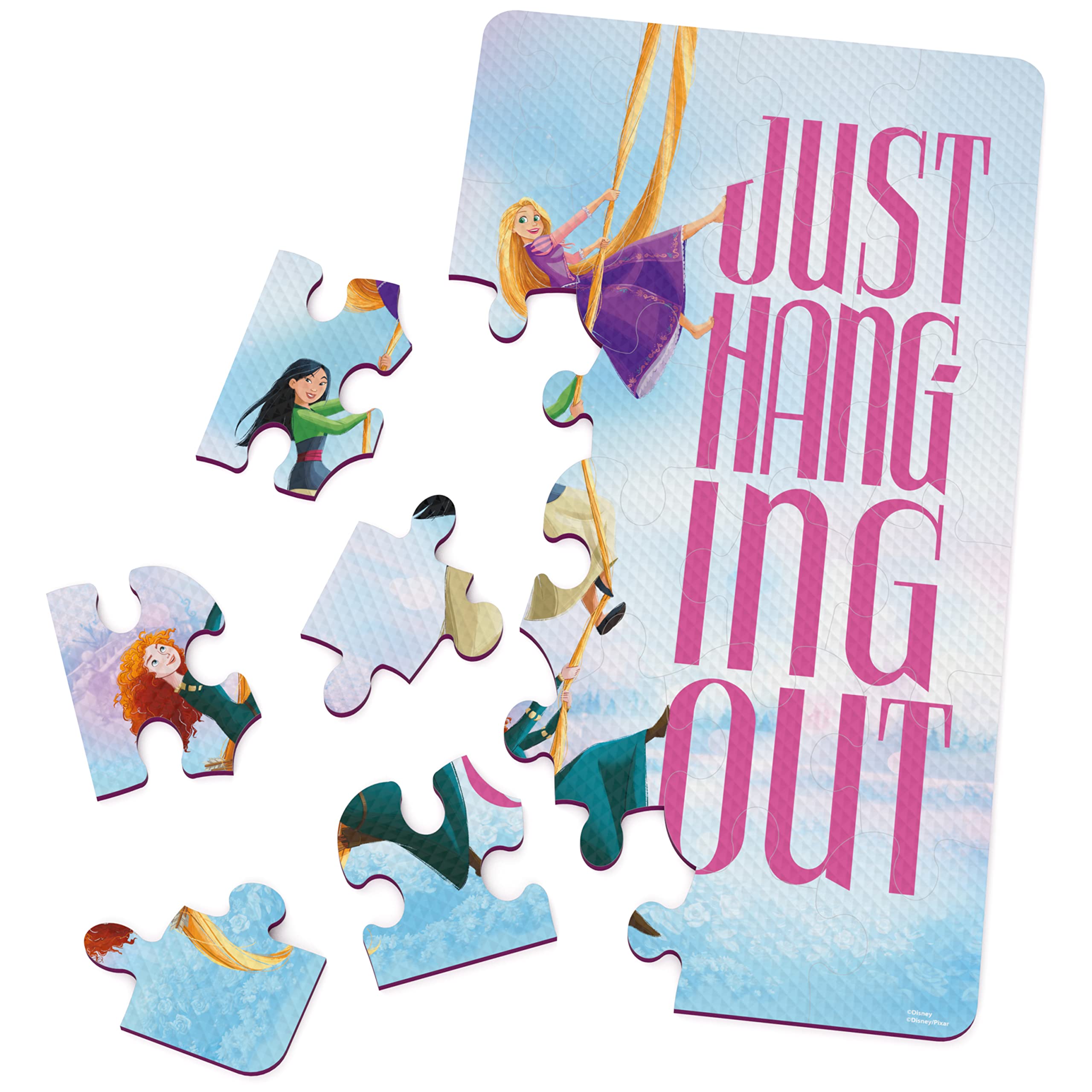 Disney Princess, 25-Piece Jigsaw Foam Squishy Puzzle Just Hanging Out Rapunzel Mulan Merida, for Kids Ages 4 and up