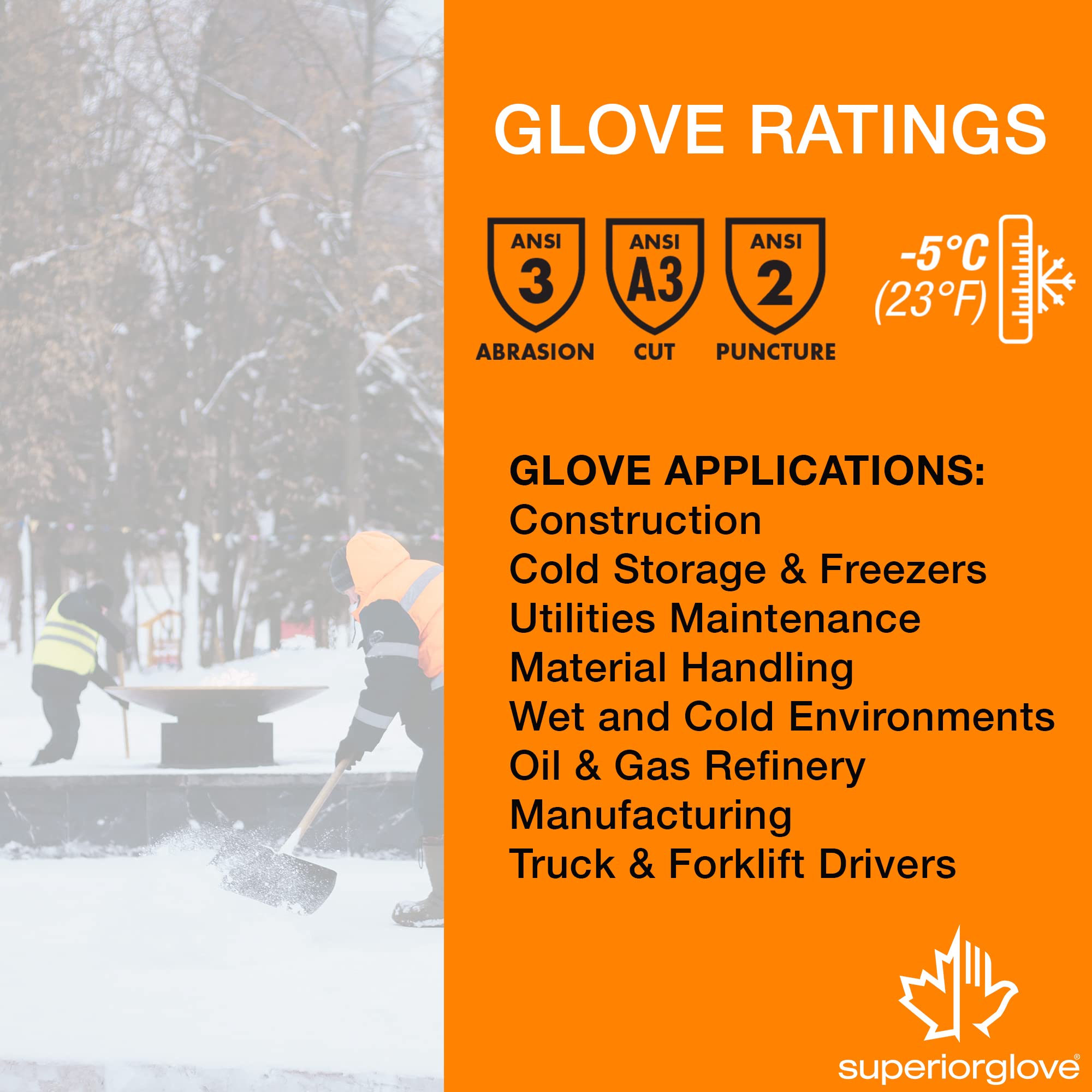 Superior Glove Winter Work Gloves - Fleece-Lined with Black Tight Grip Palms (Cold Temperatures) Freezer Gloves - SNTAPVC - Size Medium