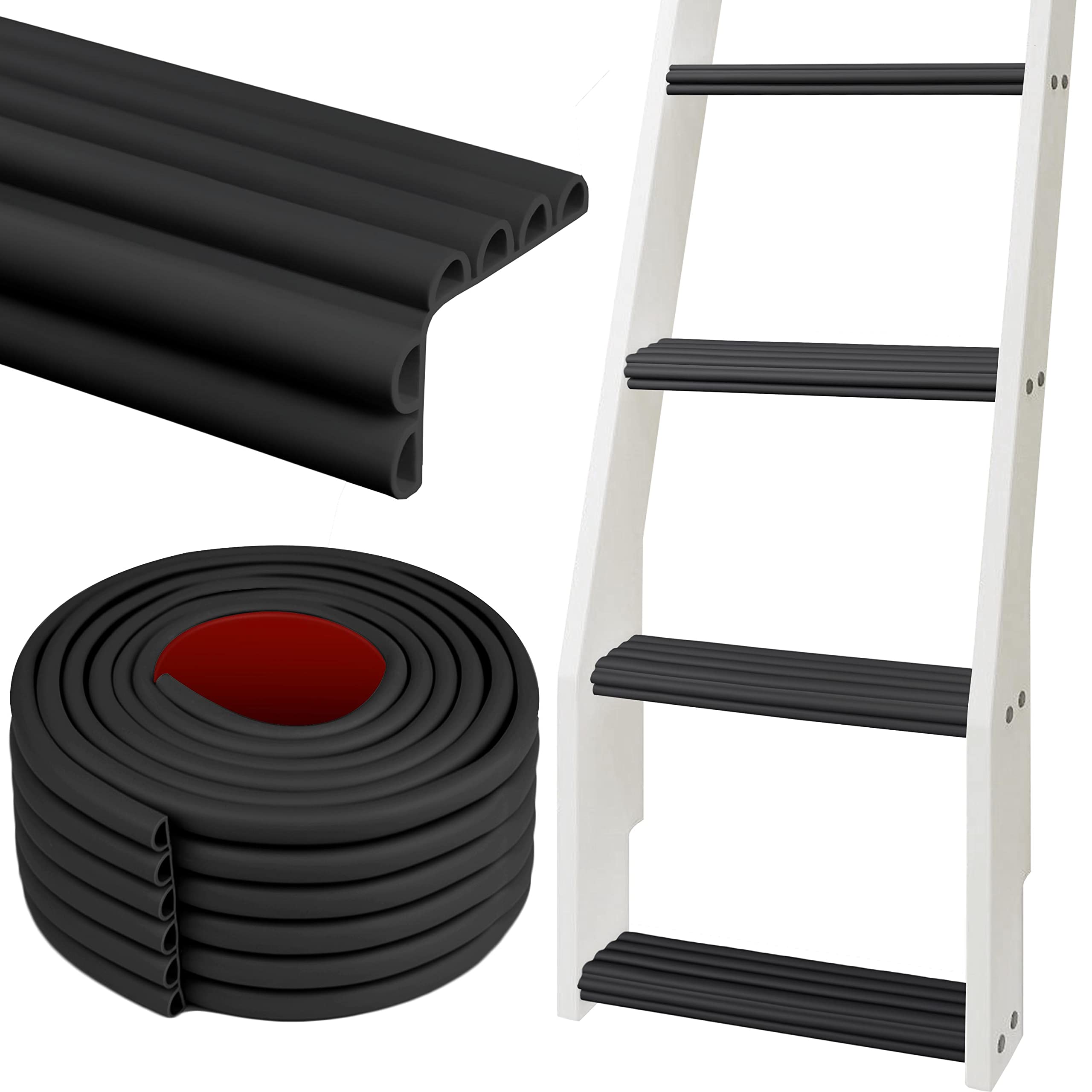 Amerbro Bunk Bed Ladder Pads - PVC Soft Corner Protectors with Strong Adhesive Bunk Bed Ladder Cover for Stair Steps Foot Comfort 6.6 ft (2M) - Grey