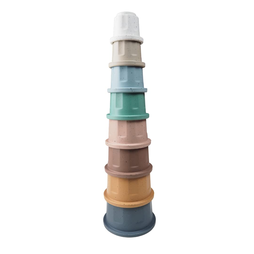 NEAFRON 8 PCS Baby Stacking Toys for Toddlers 1-3, Nesting Cups, Early Educational Development Baby Stacking Cups, Bathing Toys for Boys and Girls (Brown)